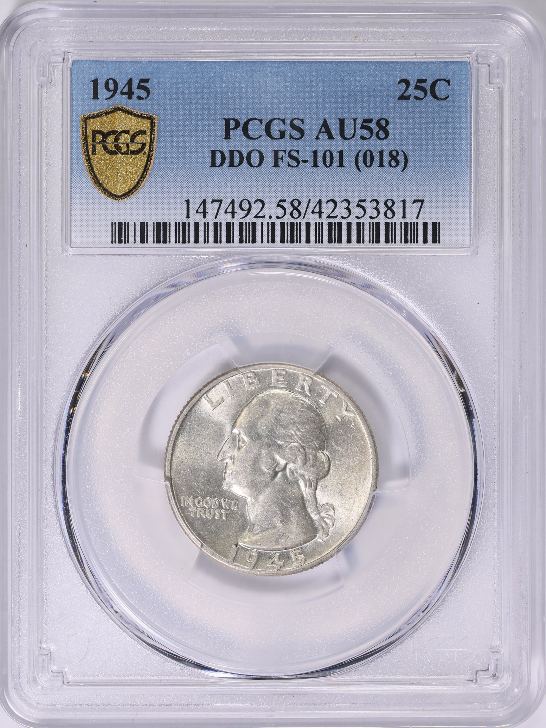 1945 Washington Quarter Doubled Die Obverse FS-101 (018) PCGS AU-58 (Item 1839075 ...