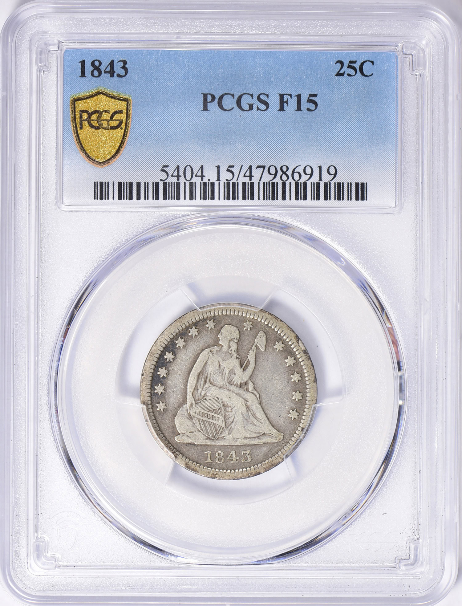 1843 Seated Liberty Quarter PCGS F-15 (Item 1839127) | GreatCollections Coin Auctions
