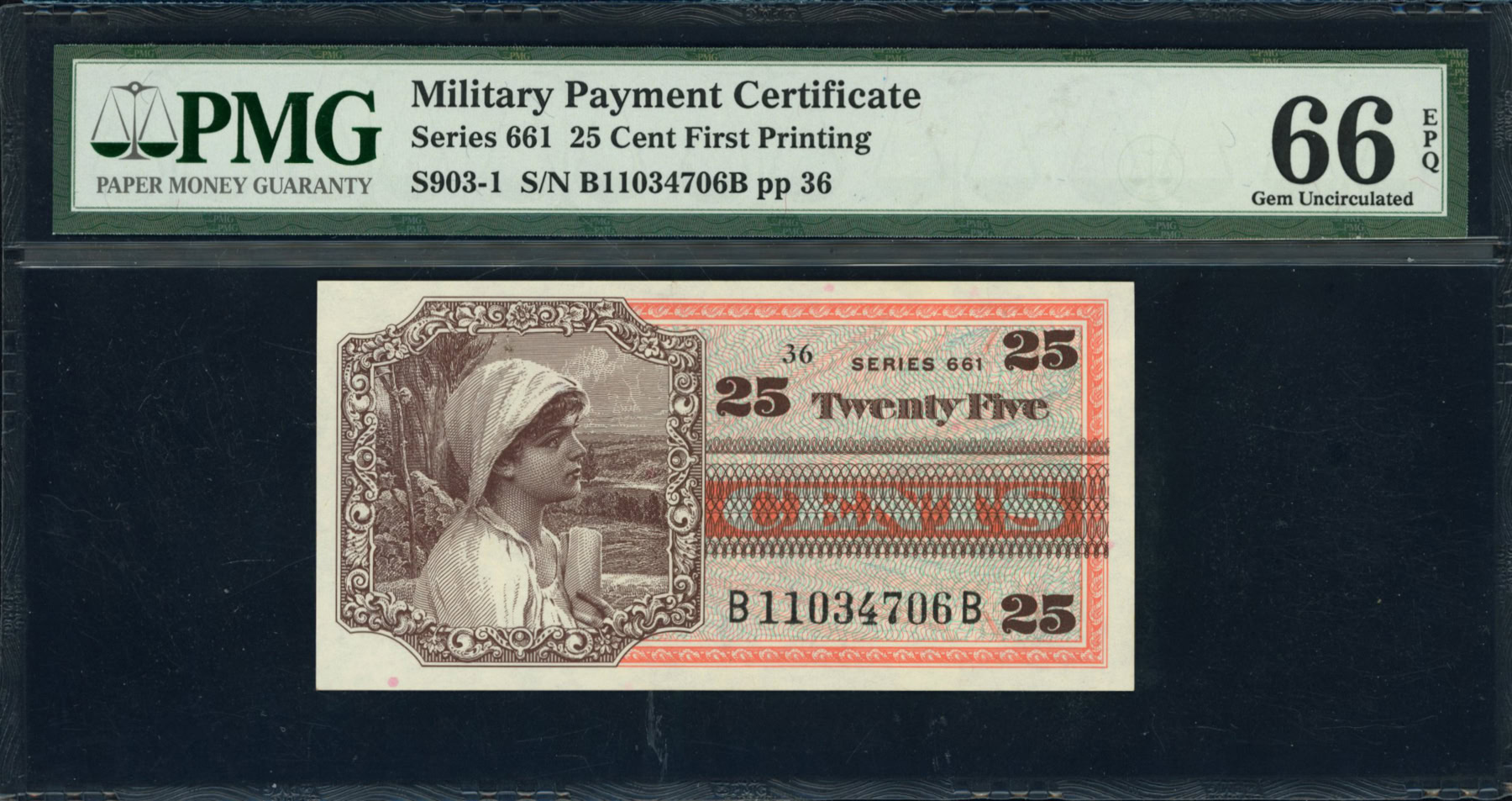 Series 661 25 Cents Military Payment Certificate Note First Printing ...