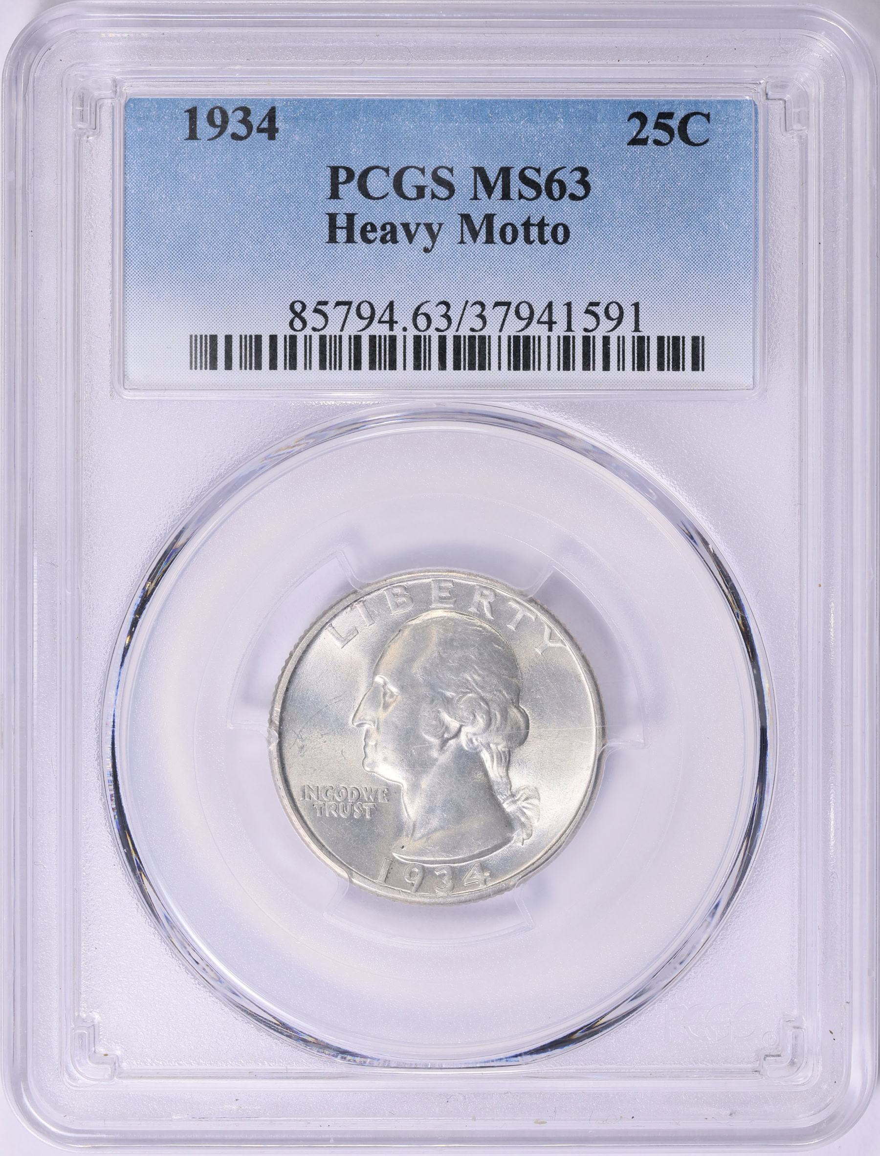 1934 Washington Quarter Heavy Motto PCGS MS-63 (Item 1839214 ...