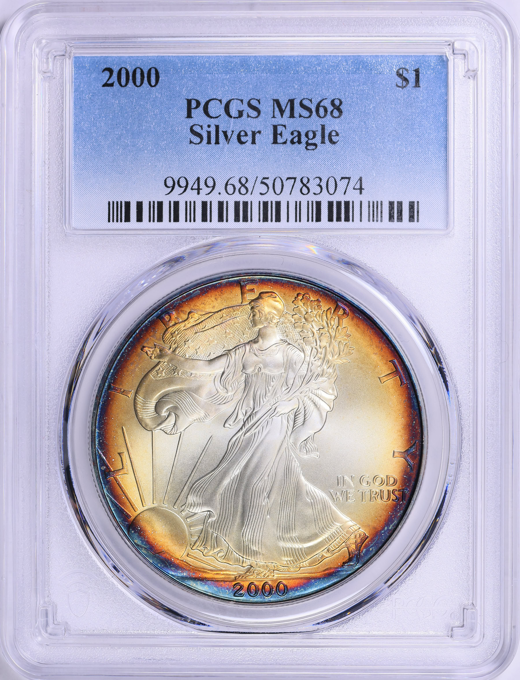 2000 $1 Silver Eagle PCGS MS-68 (Toned) (Item 1839325) | GreatCollections Coin Auctions