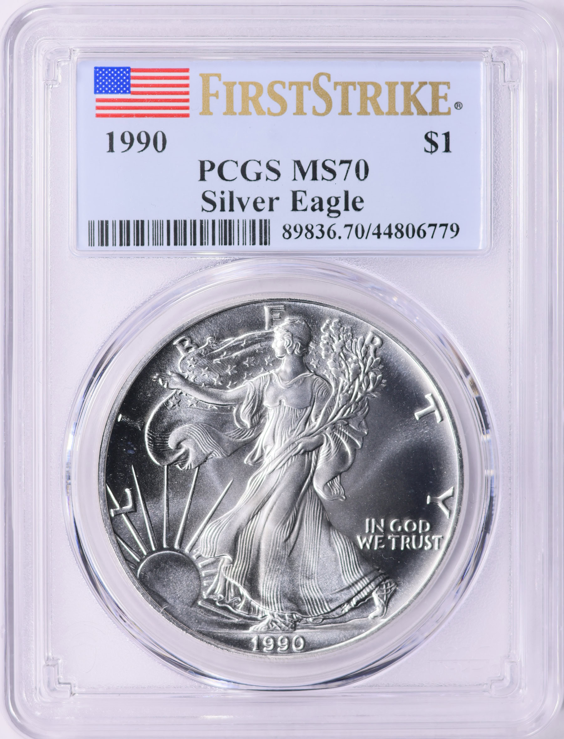 1990 $1 Silver Eagle First Strike PCGS MS-70 (Item 1839363 ...