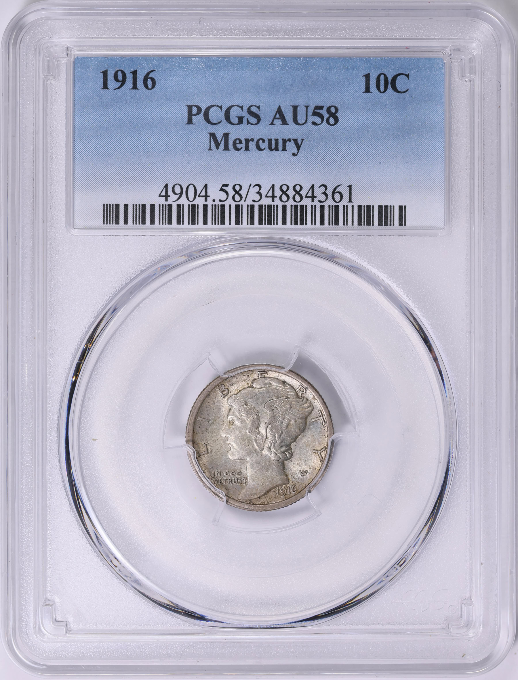 1916 Mercury Dime PCGS AU-58 (Item 1839734) | GreatCollections Coin ...