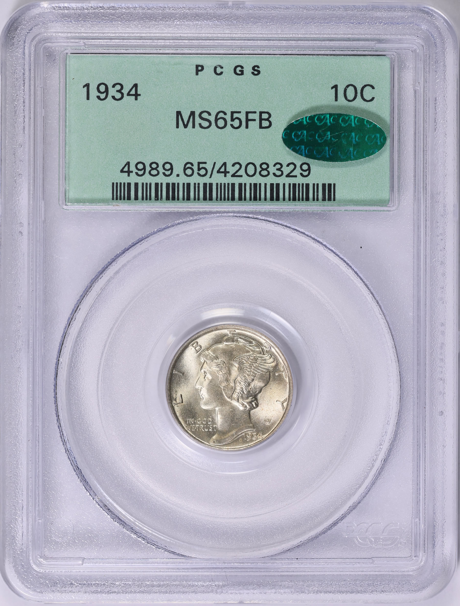 1934 Mercury Dime PCGS MS-65 FB (CAC Green) OGH (Item 1839762) | GreatCollections Coin Auctions