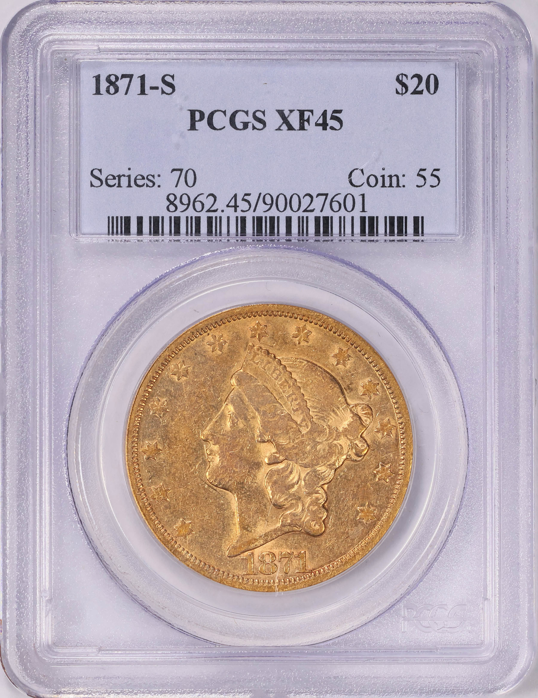 1871-S Liberty Gold Double Eagle PCGS XF-45 (Item 1839773) | GreatCollections Coin Auctions