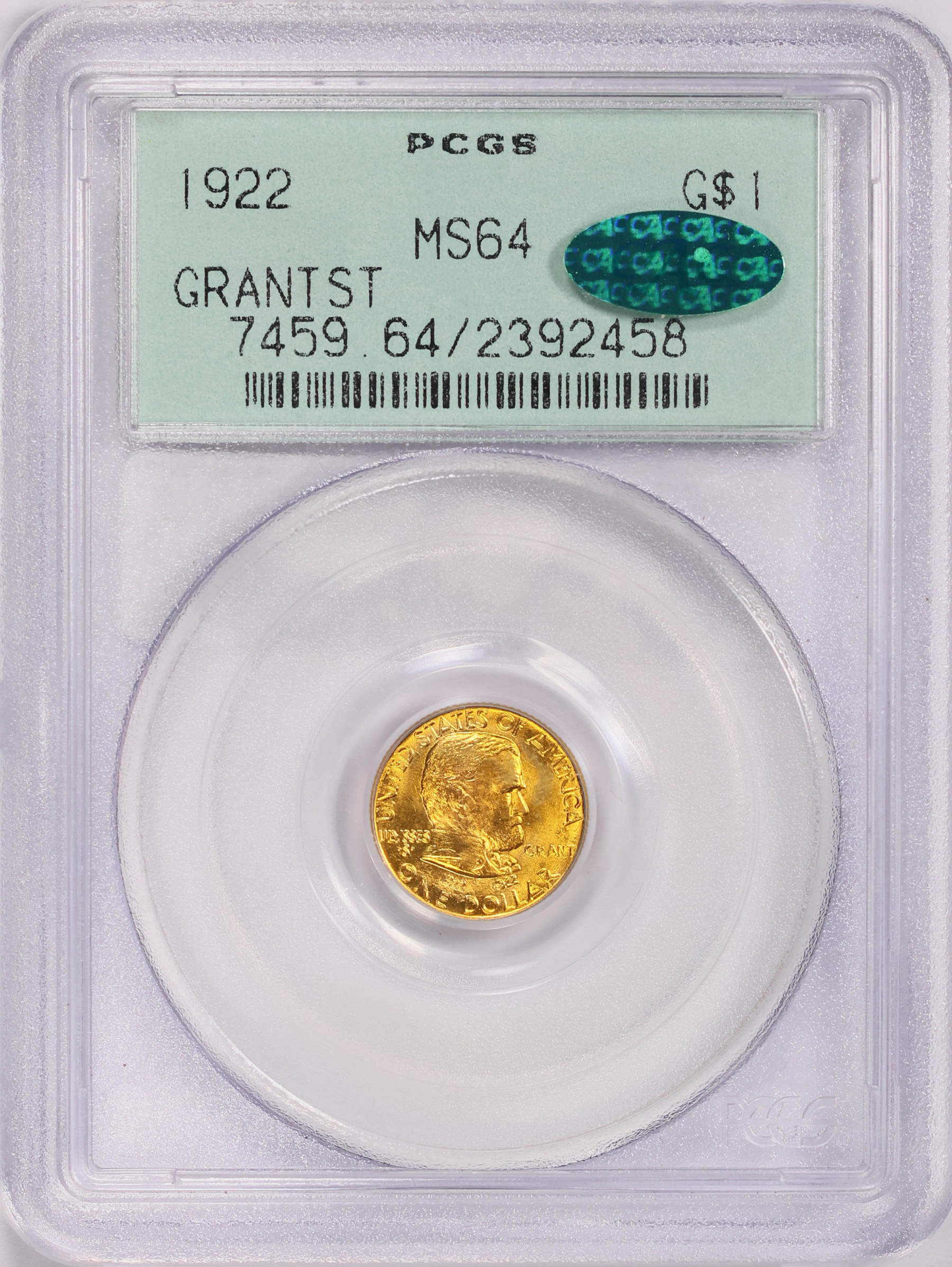 1922 Grant Gold Dollar Star PCGS MS-64 (CAC Green) OGH (Item 1839788 ...