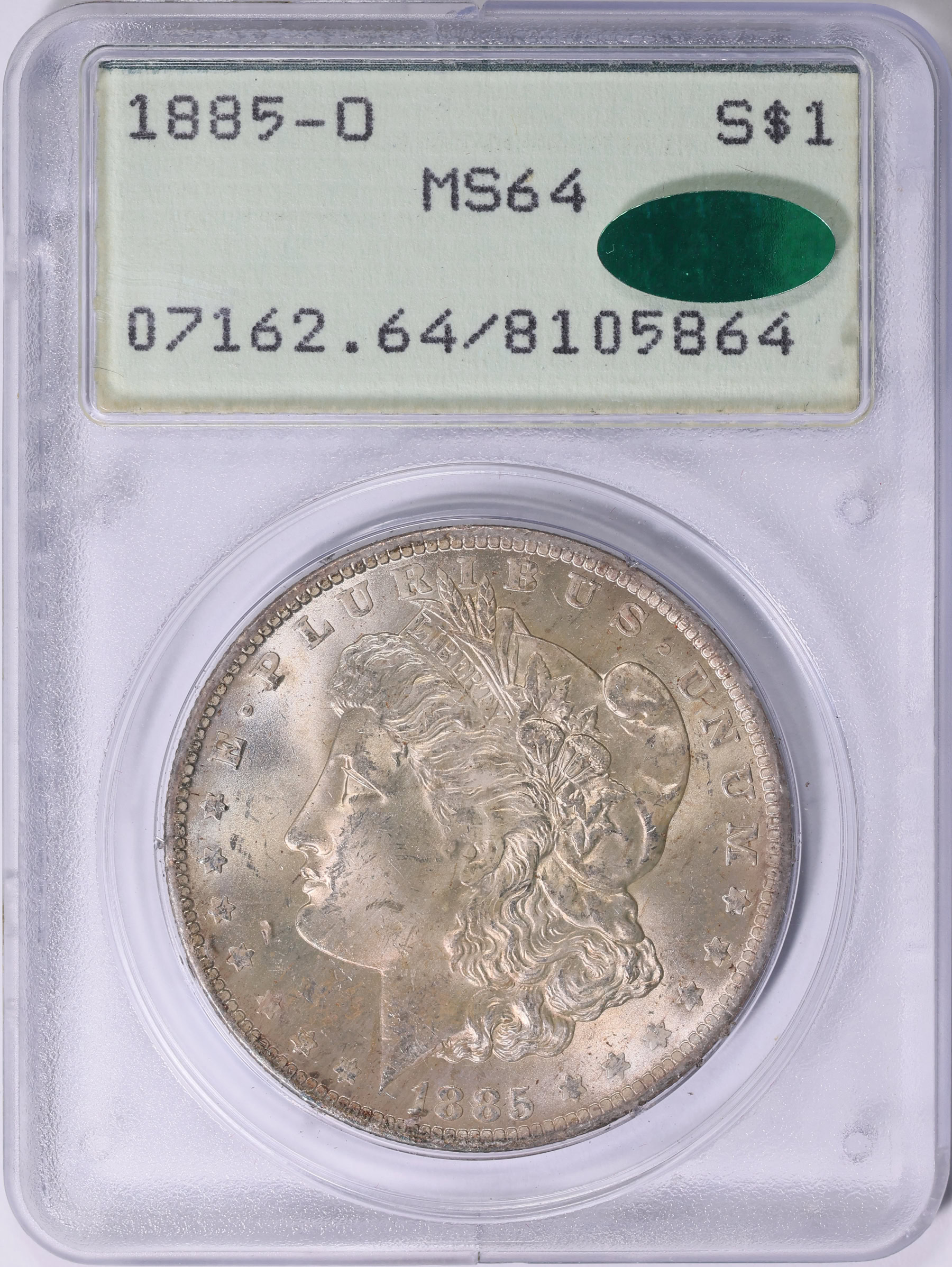 1885-O Morgan Silver Dollar PCGS MS-64 (CAC Green) OGH (1st Gen) (Item 1839819 ...