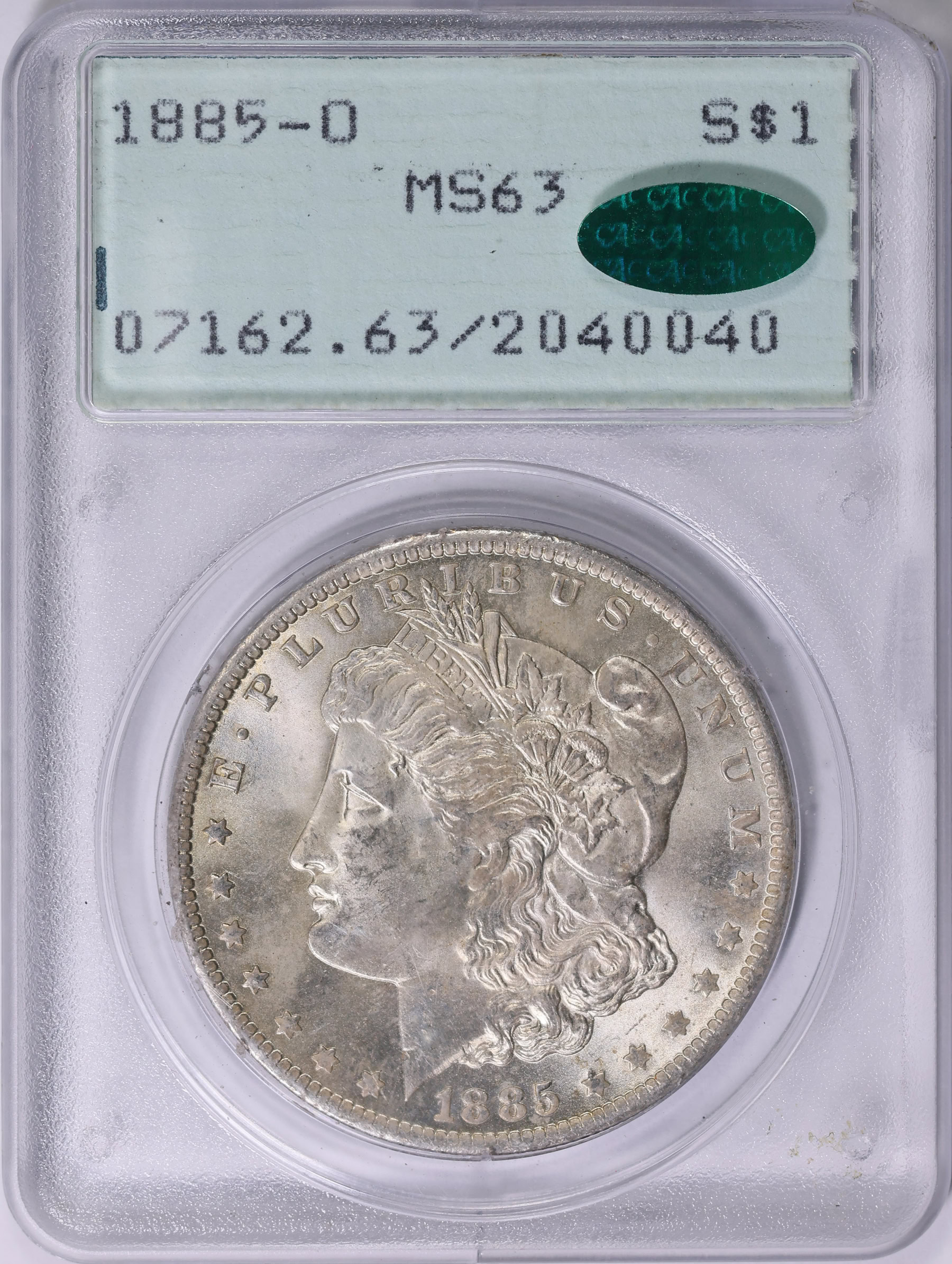 1885-O Morgan Silver Dollar PCGS MS-63 (CAC Green) OGH (1st Gen) (Item 1839820 ...