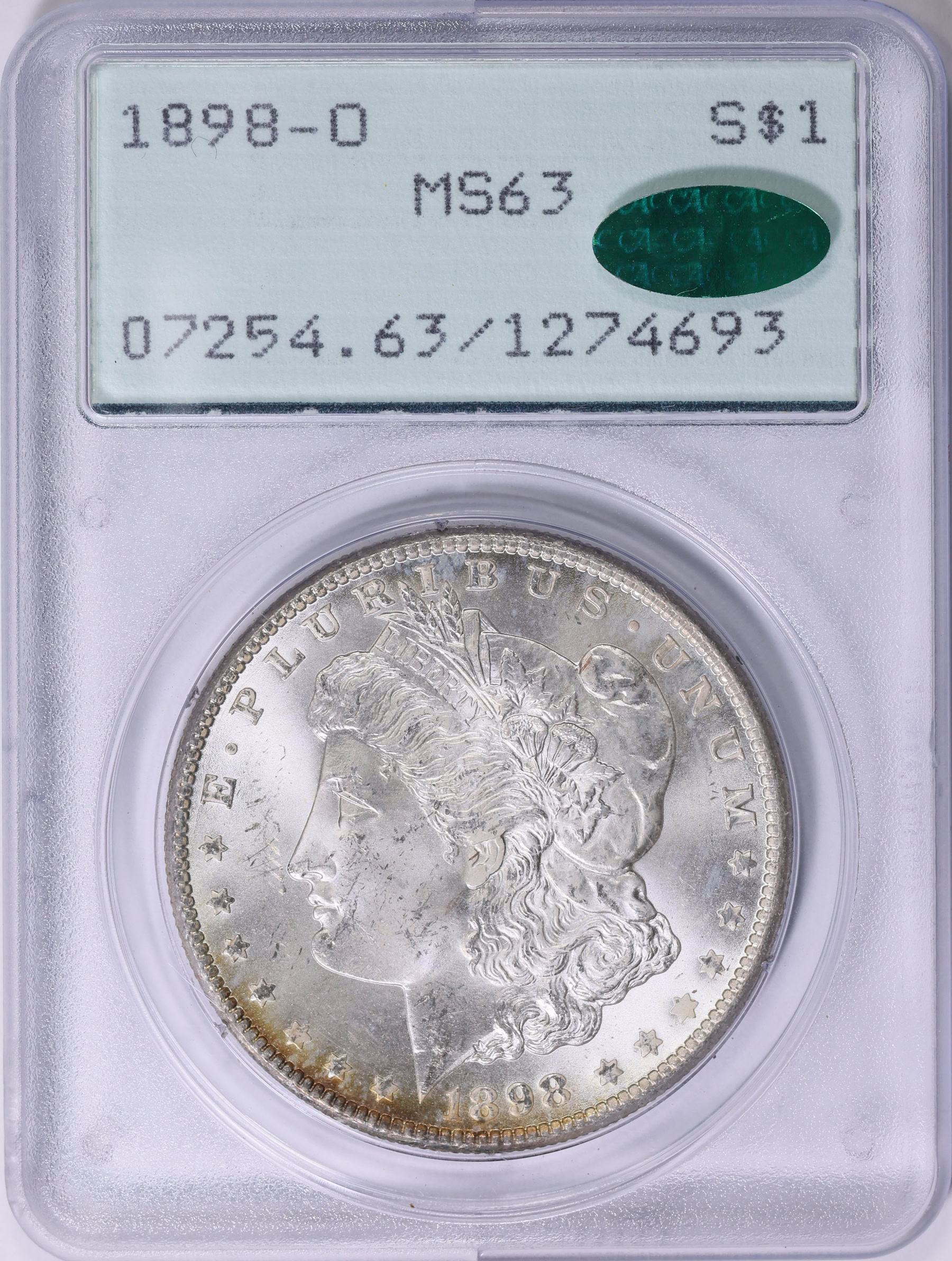 1898-O Morgan Silver Dollar PCGS MS-63 (CAC Green) OGH (1st Gen) (Item 1839821 ...