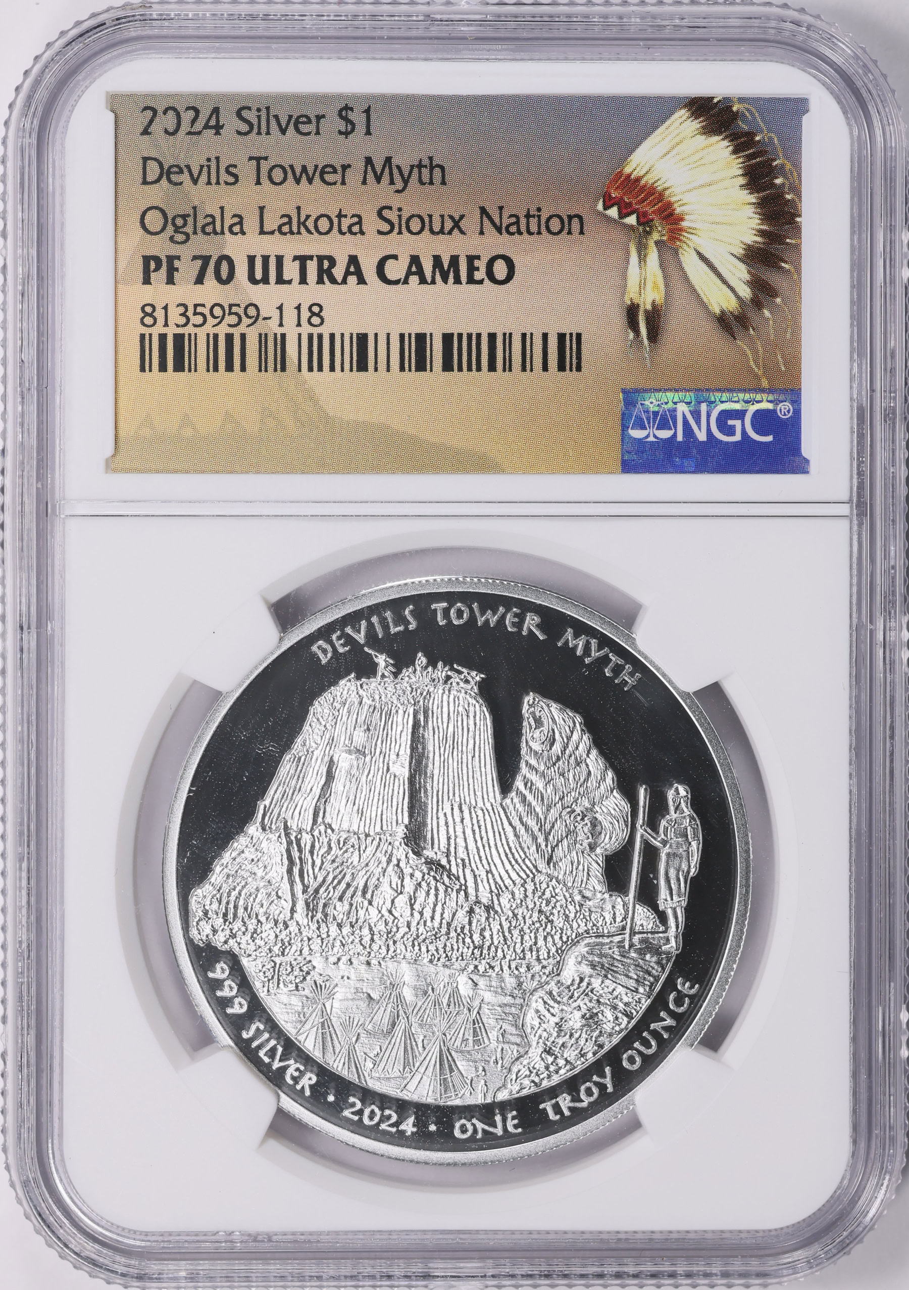 2024 Oglala Lakota Sioux Nation Silver Dollar Devils Tower Myth NGC ...