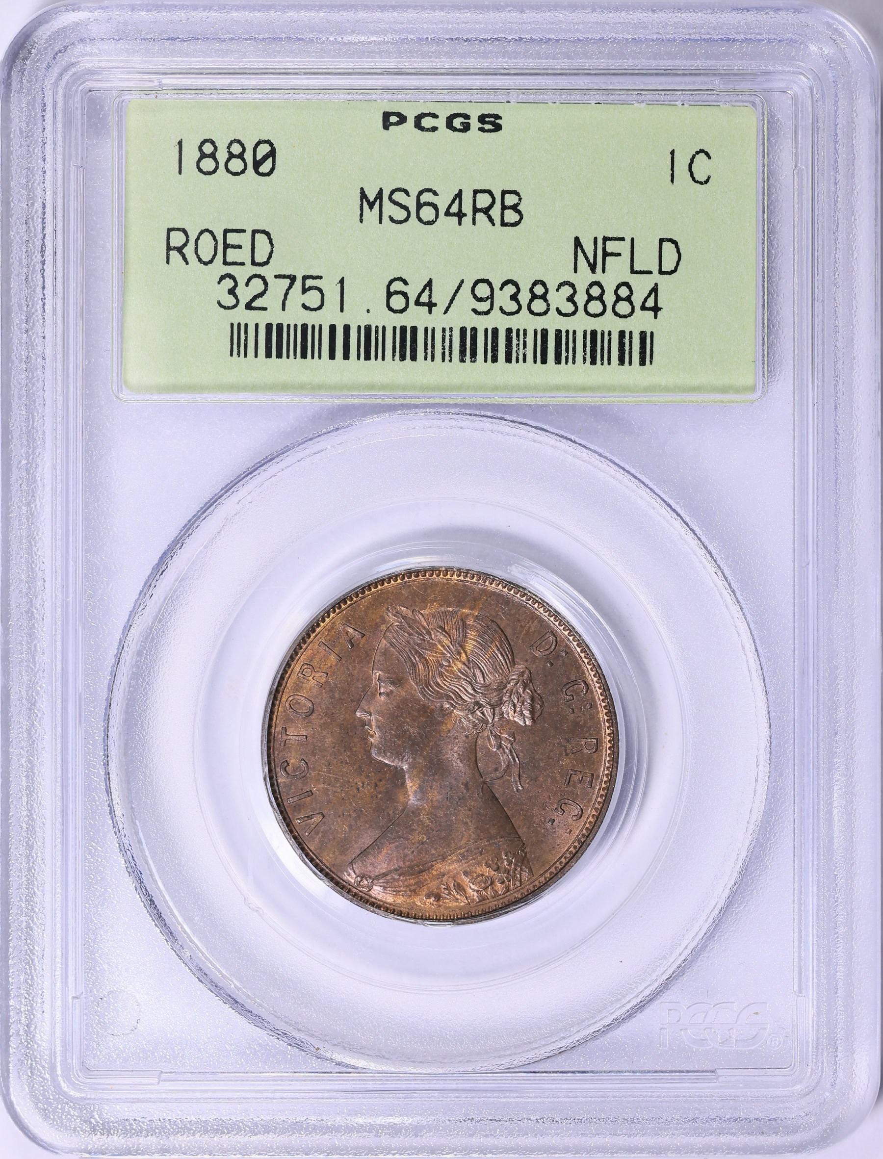 Canada - Newfoundland 1880 Cent Round 0, Even Date KM-1 PCGS MS-64 RB OGH (Item 1839896 ...