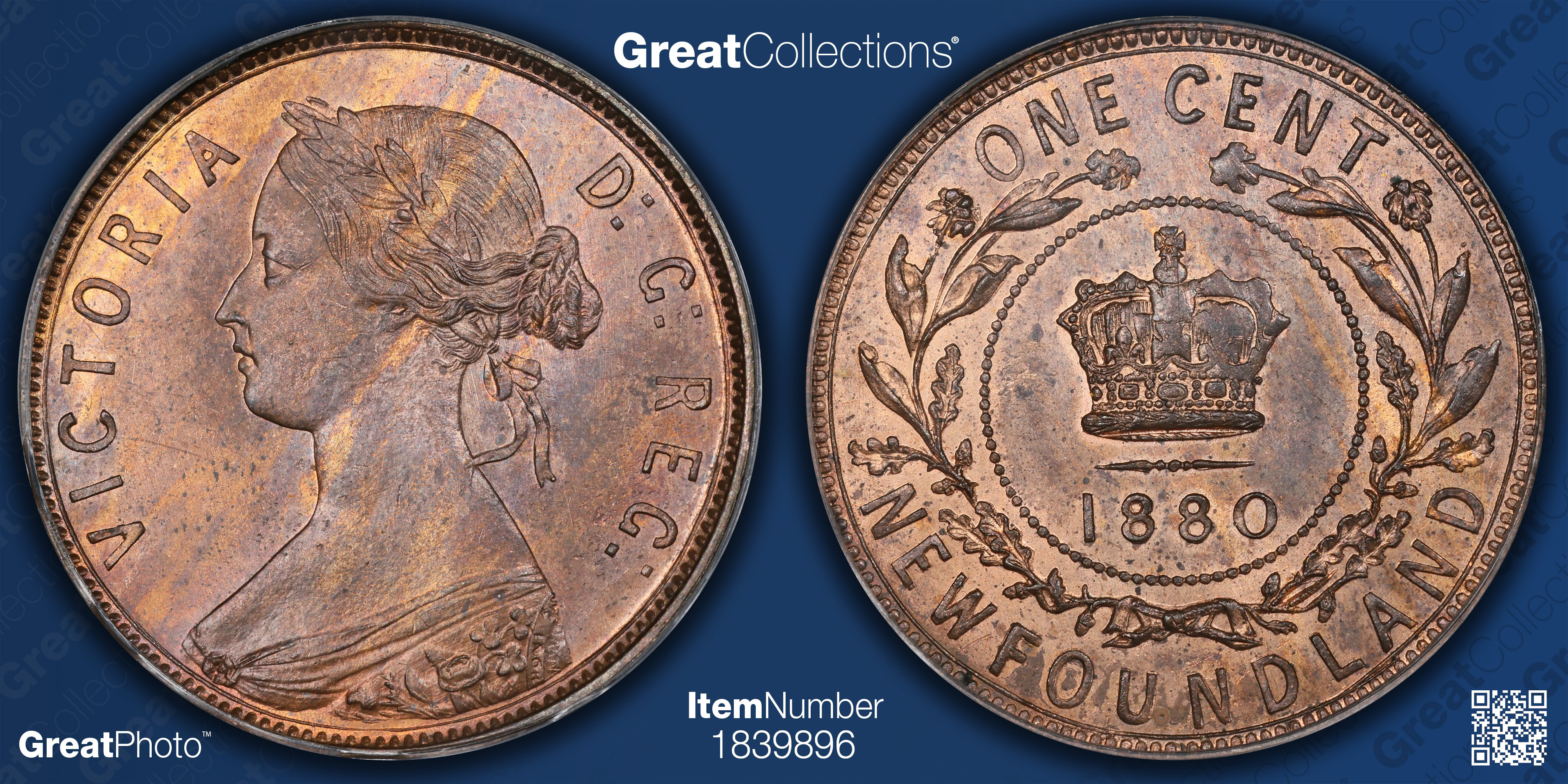 Canada - Newfoundland 1880 Cent Round 0, Even Date KM-1 PCGS MS-64 RB ...