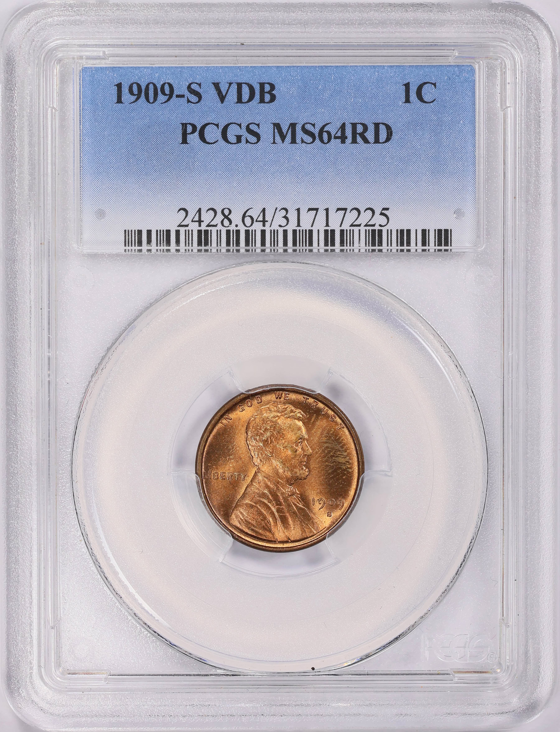 1909-S Lincoln Cent V.D.B. PCGS MS-64 RD (Item 1839929) | GreatCollections Coin Auctions