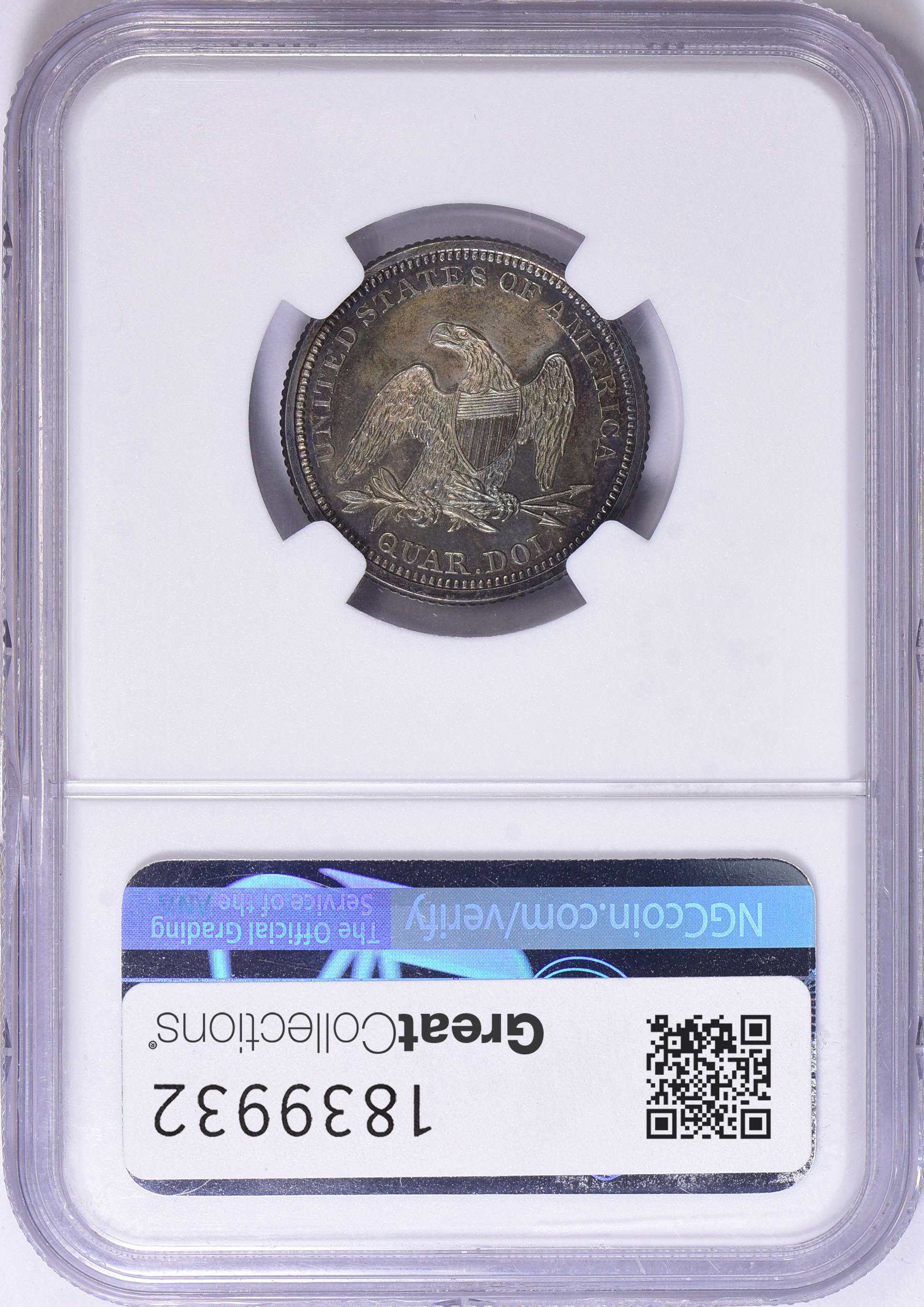 1860 Seated Liberty Quarter NGC Proof-65 (CAC Green) (Toned) (Item ...