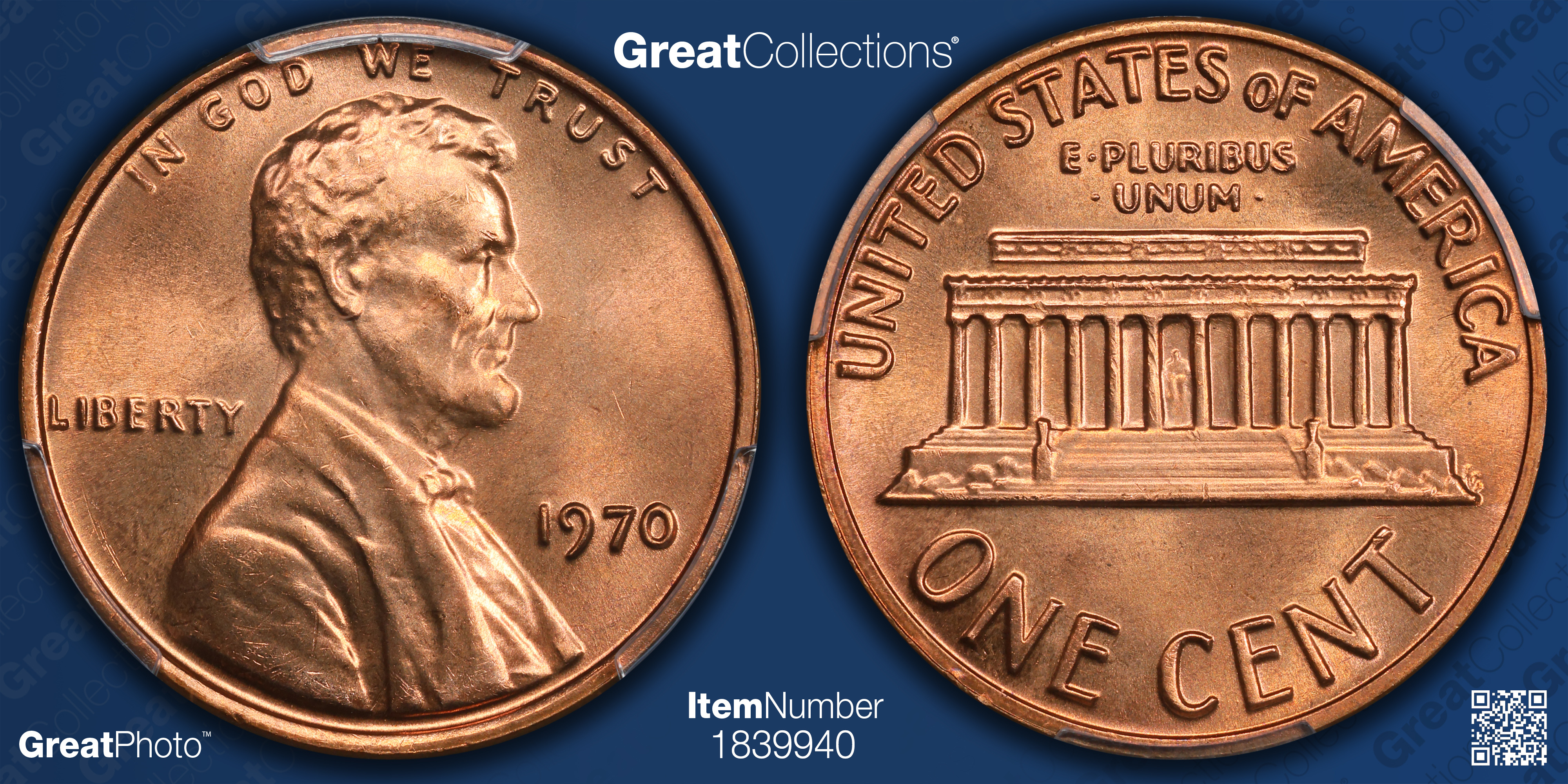 1970 Lincoln Cent PCGS MS-67+ RD (Item 1839940) | GreatCollections Coin ...