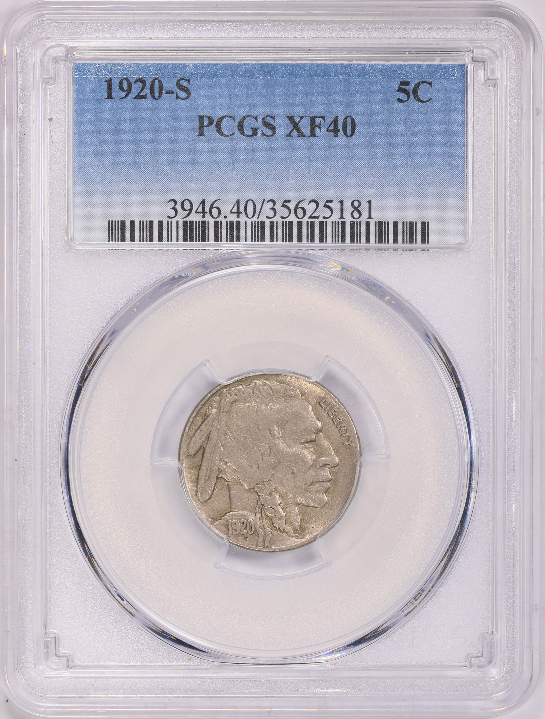 1920-S Buffalo Nickel PCGS XF-40 (Item 1839969) | GreatCollections Coin ...
