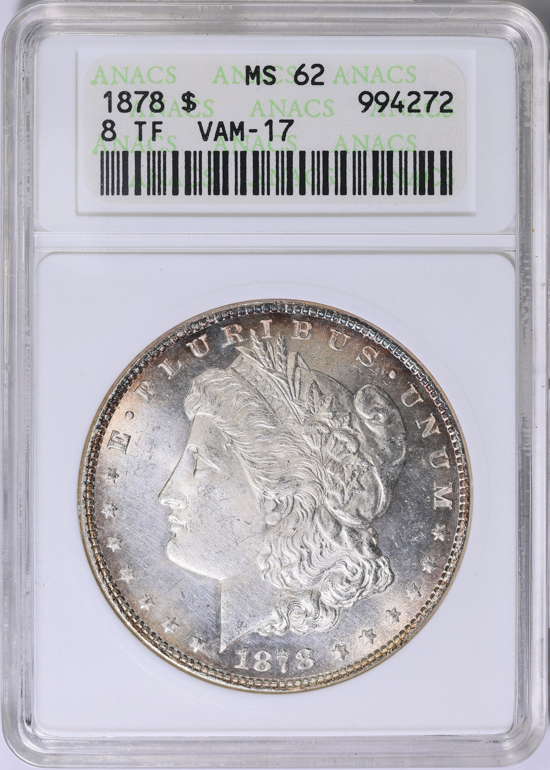 1878 8TF Morgan Silver Dollar VAM-17 ANACS MS-62 OH (Toned) (Item 1840048) | GreatCollections ...