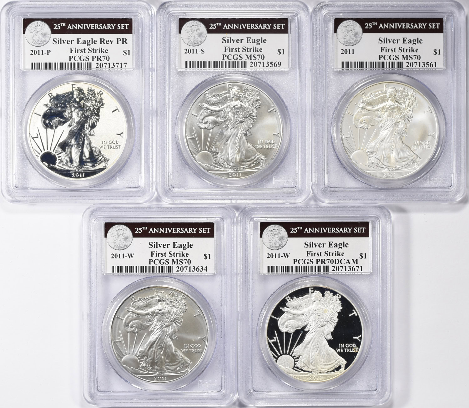 2011 25th Anniversary $1 Silver Eagle Set First Strike PCGS MS-70/Proof-70 (Mercanti Signed ...
