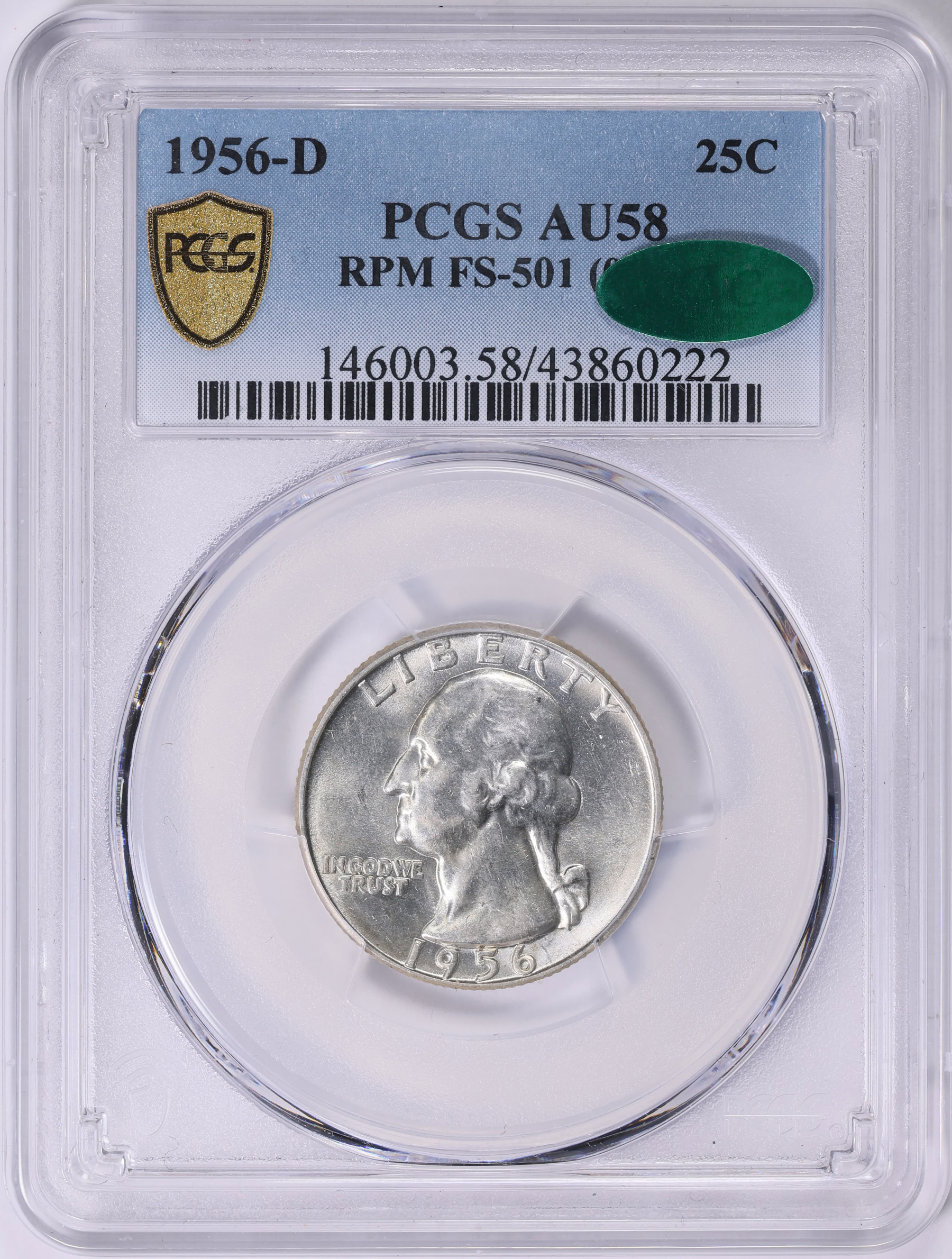 1956-D Washington Quarter Repunched Mintmark FS-501 PCGS AU-58 (CAC Green) (Item 1840178 ...