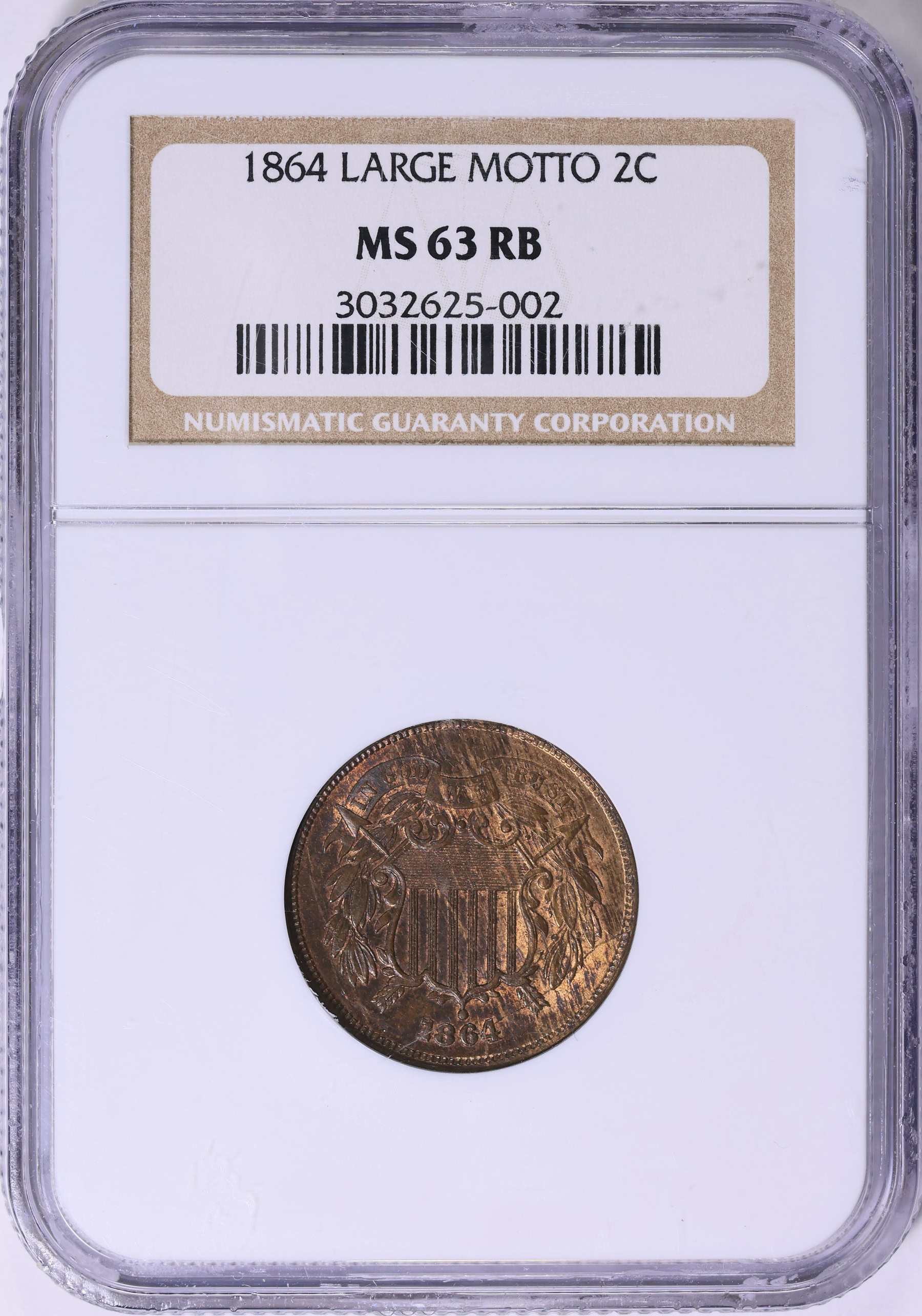 1864 Two-Cent Piece Large Motto NGC MS-63 RB (Item 1840249) | GreatCollections Coin Auctions