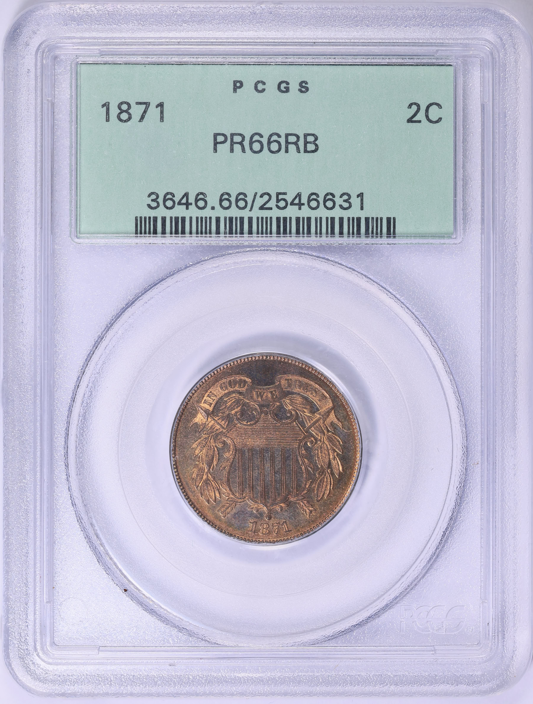 1871 Two-Cent Piece PCGS Proof-66 RB OGH (Item 1840341) | GreatCollections Coin Auctions