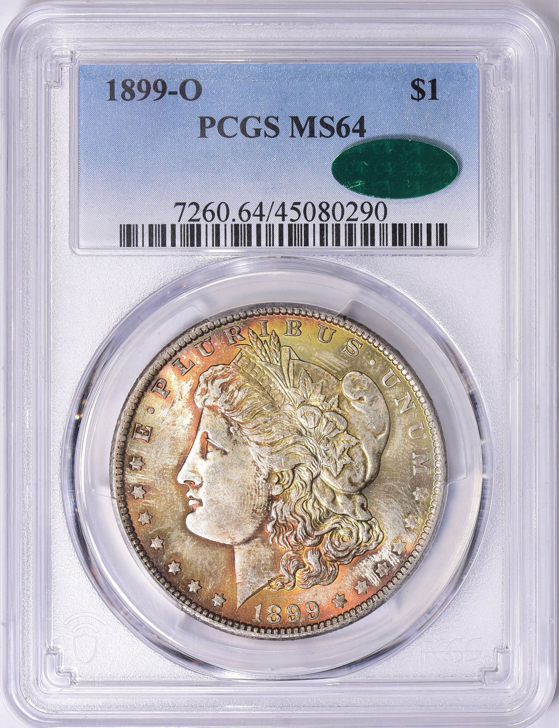 1899-O Morgan Silver Dollar PCGS MS-64 (CAC Green) (Toned) (Item 1840445) | GreatCollections ...