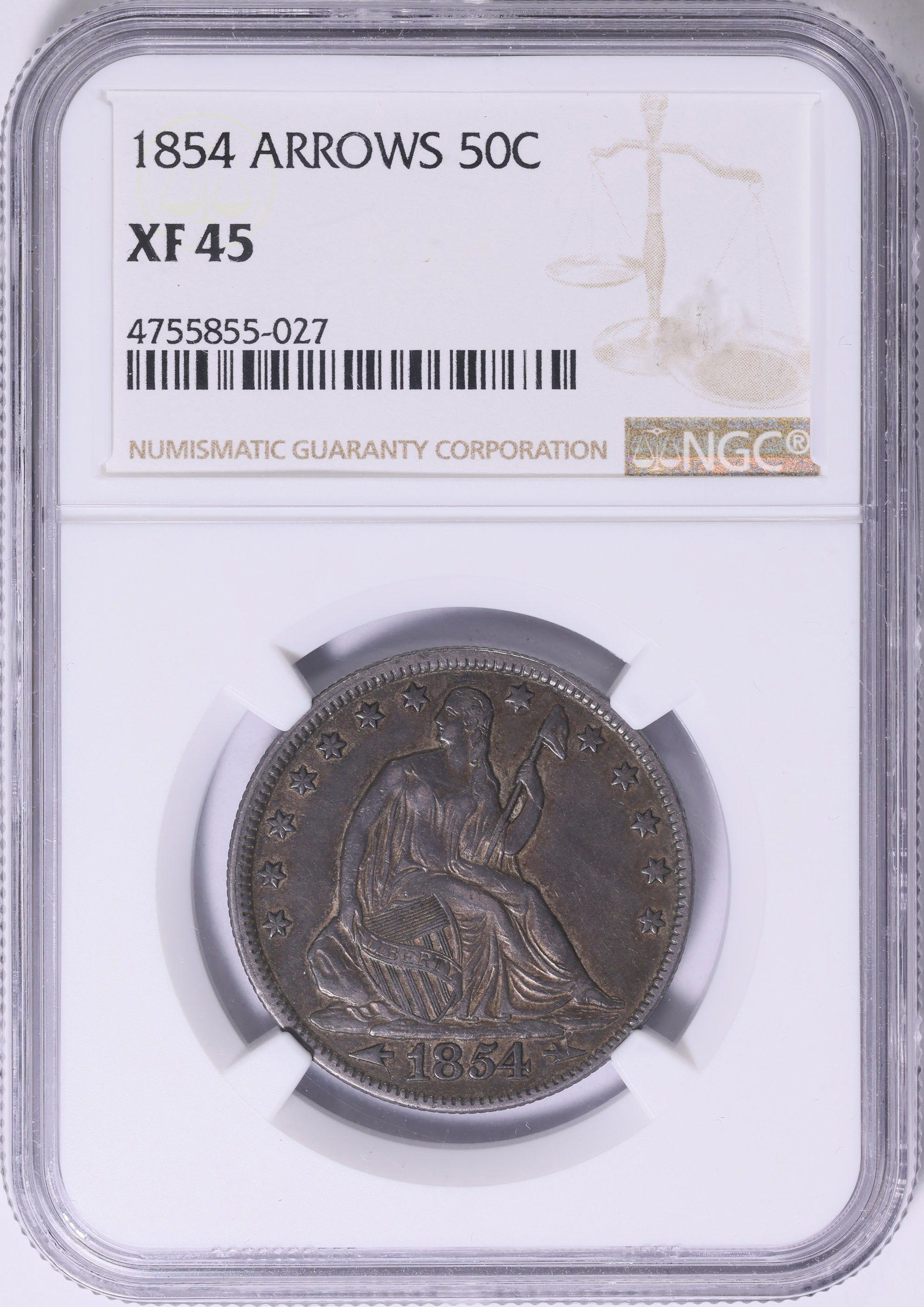 1854 Seated Liberty Half Dollar Arrows NGC XF-45 (Item 1840446) | GreatCollections Coin Auctions