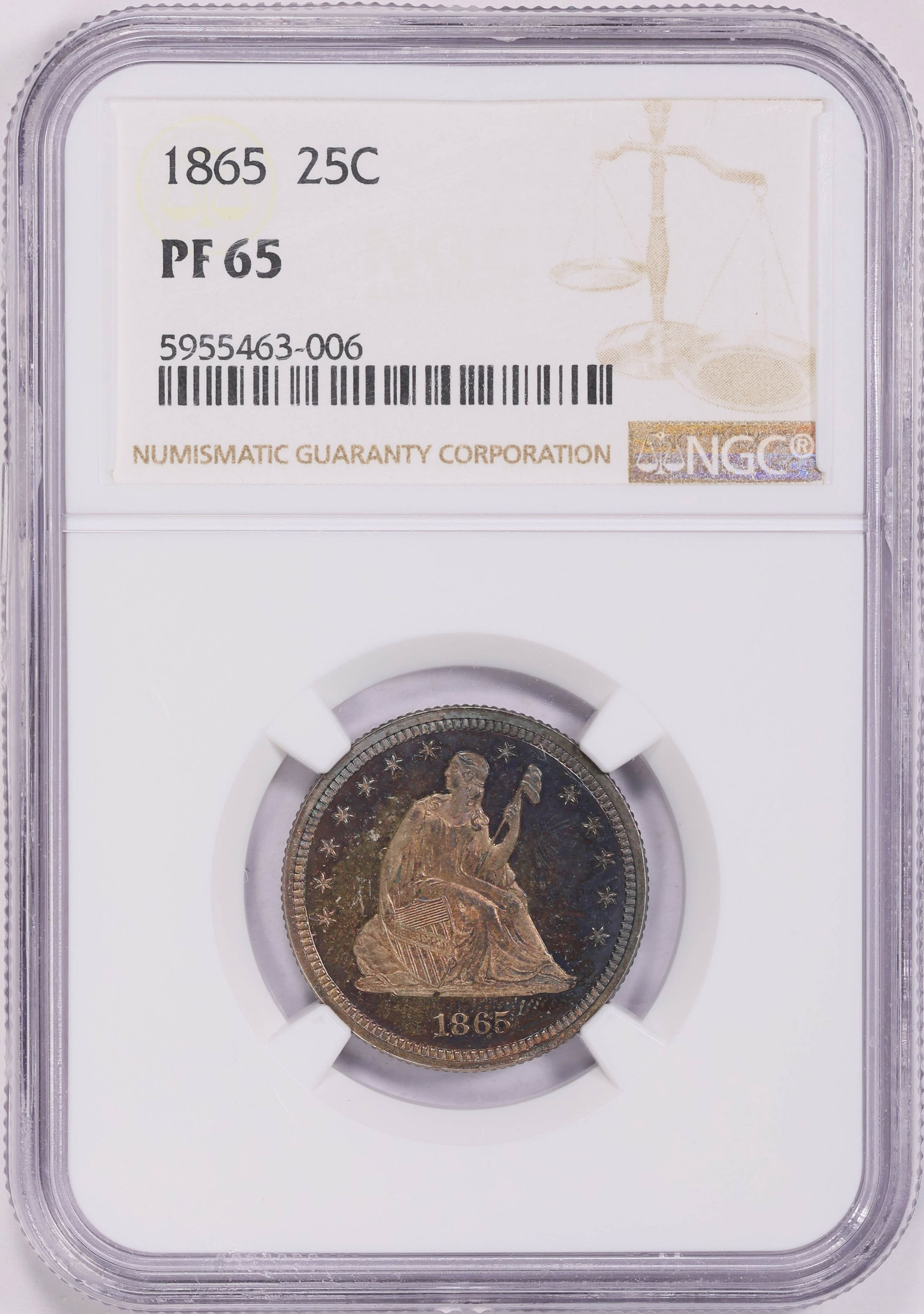 1865 Seated Liberty Quarter NGC Proof-65 (Toned) (Item 1840461 ...