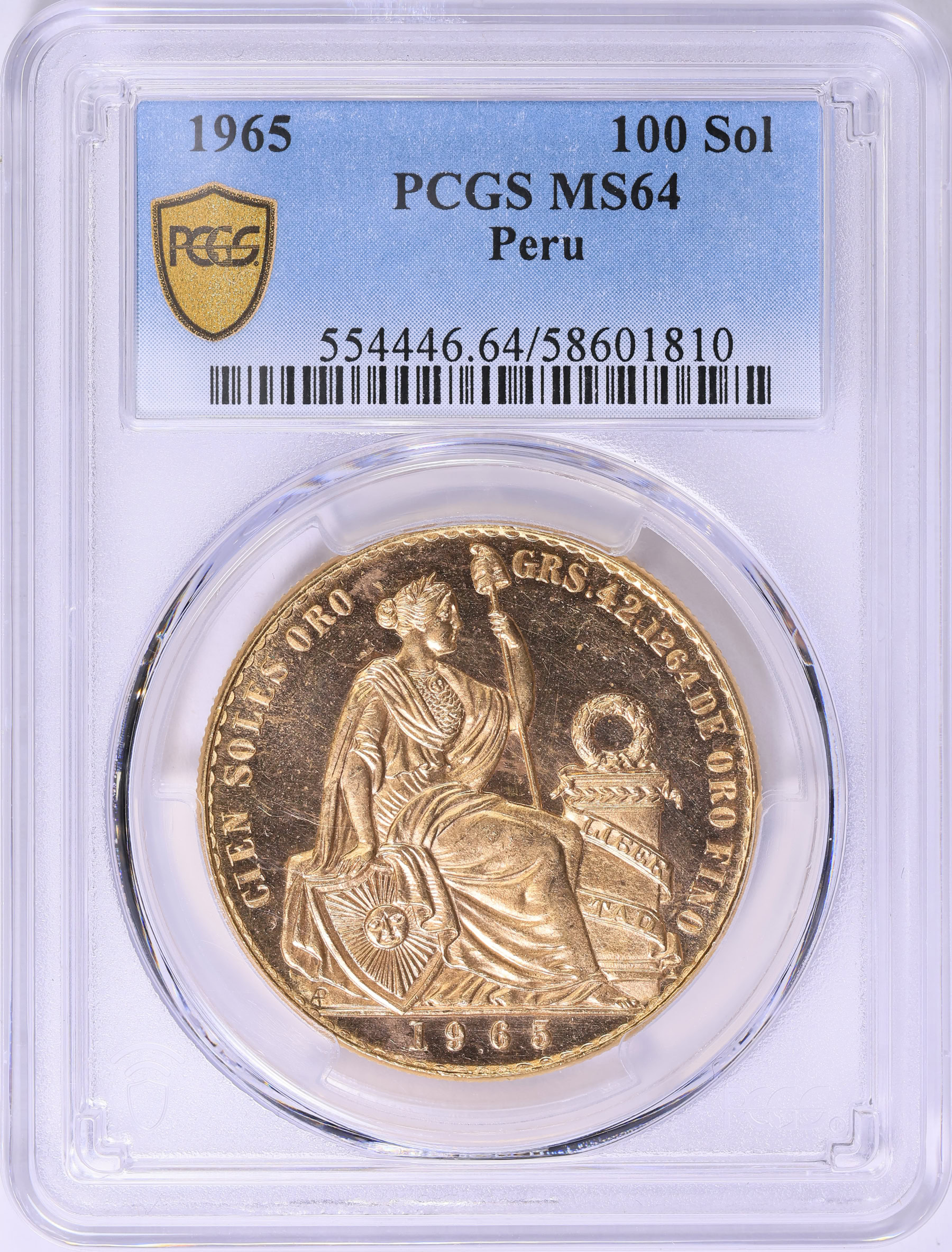 Peru 1965 Gold 100 Soles KM-231 PCGS MS-64 (AGW = 1.354 oz.) (Item ...