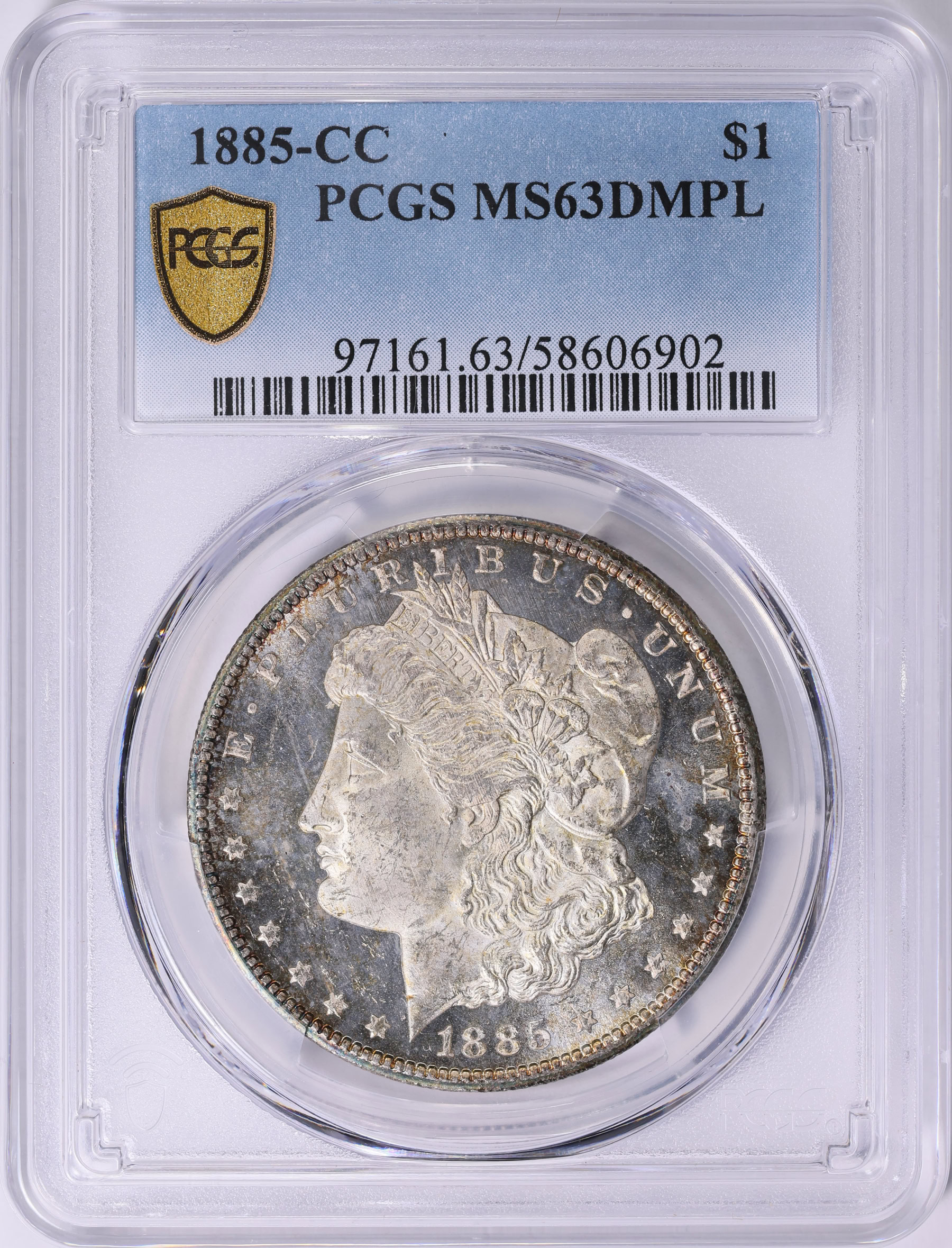 1885-CC Morgan Silver Dollar PCGS MS-63 DMPL (Toned) (Item 1841038) | GreatCollections Coin Auctions