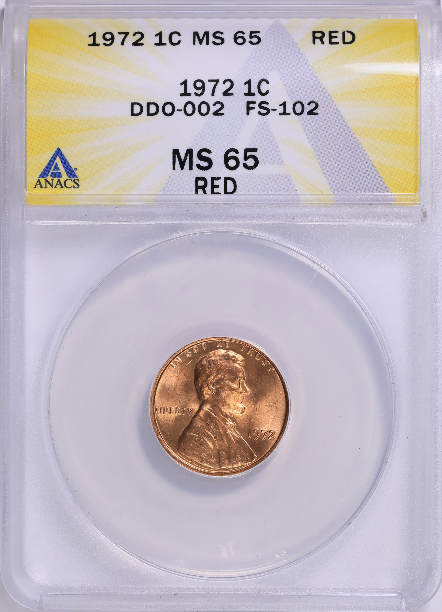 1972 Lincoln Cent DDO-002 FS-102 ANACS MS-65 RD (Item 1841097) | GreatCollections Coin Auctions