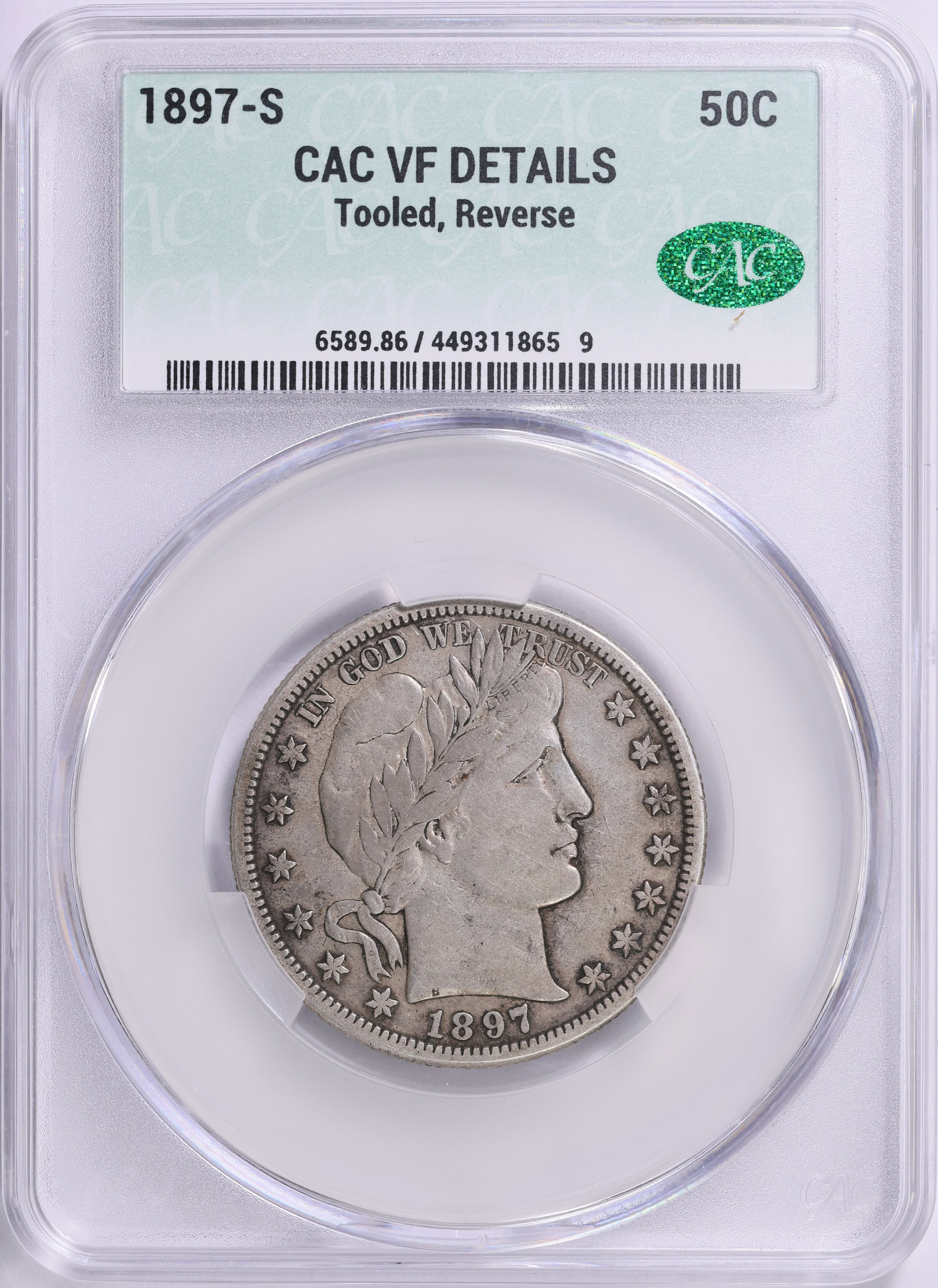 1897-S Barber Half Dollar CACG VF Details (Item 1841140) | GreatCollections Coin Auctions