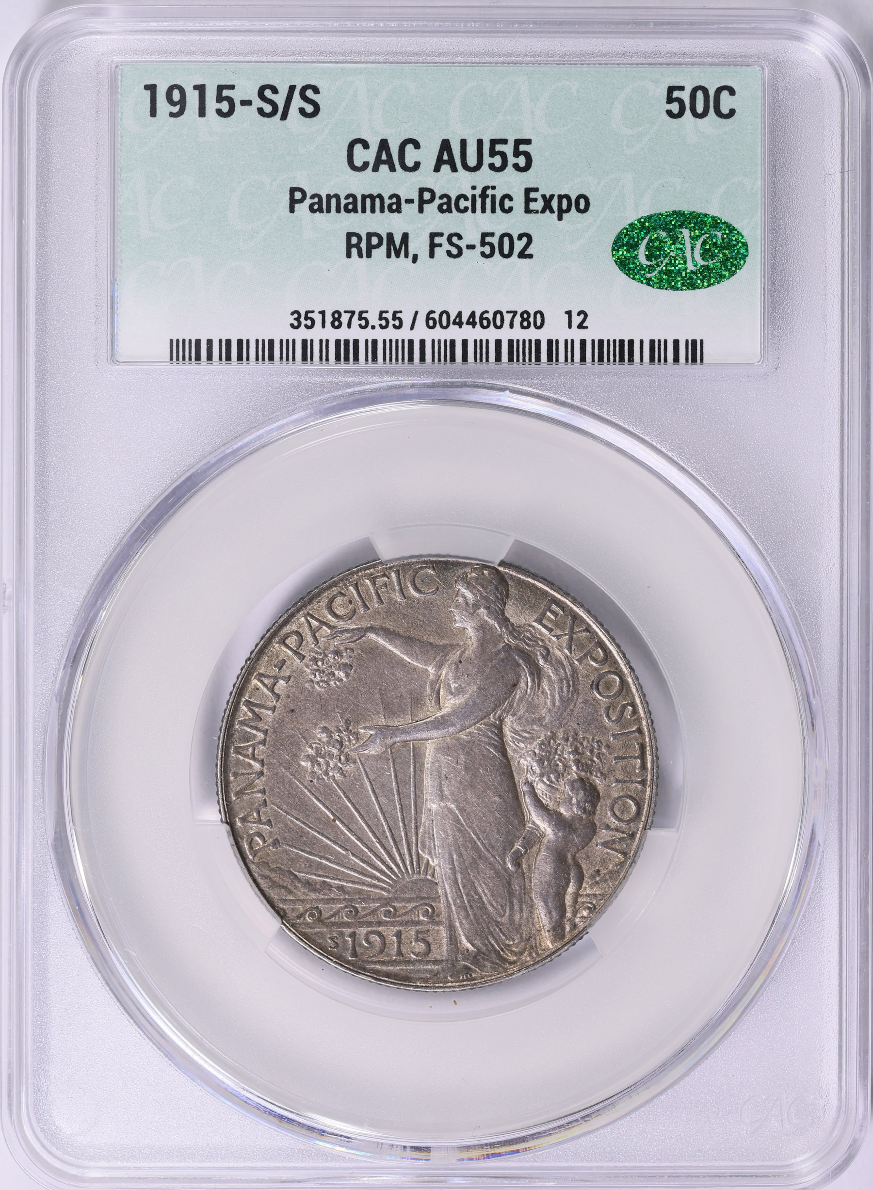 1915-S/S Panama-Pacific Exposition Half Dollar Repunched Mintmark FS-502 CACG AU-55 (Item ...