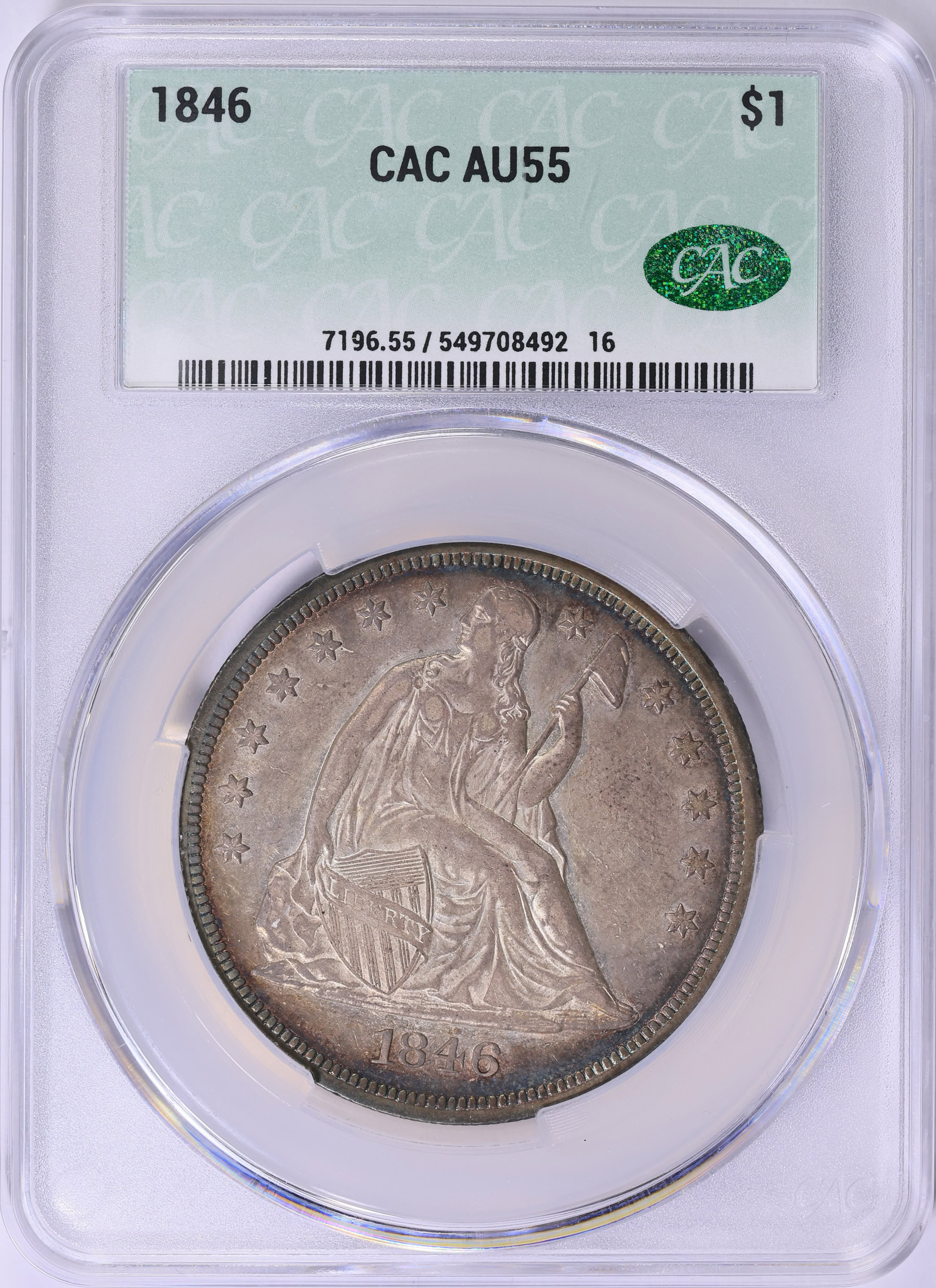 1846 Seated Liberty Silver Dollar CACG AU-55 (Toned) (Item 1841159) | GreatCollections Coin Auctions