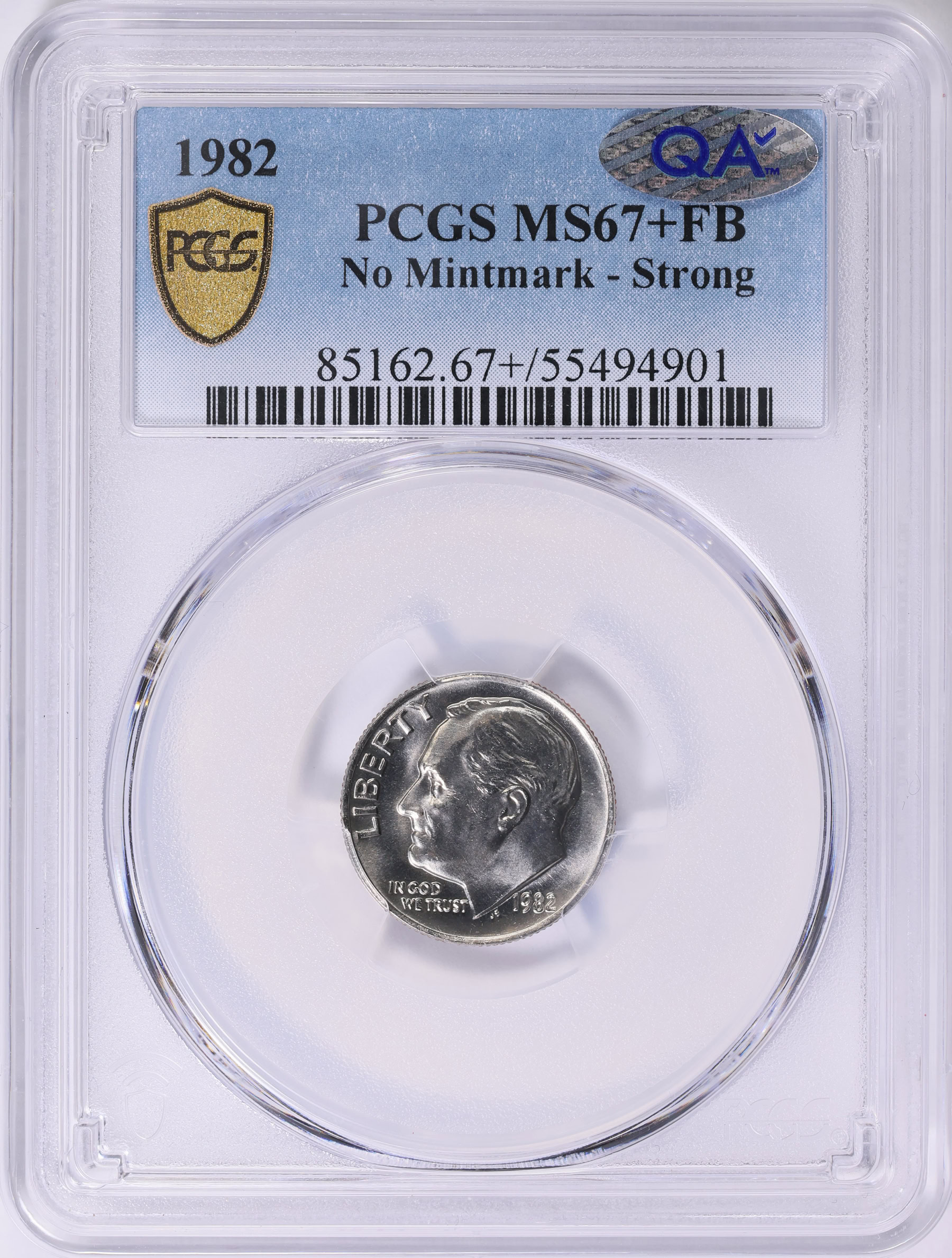 1982 Roosevelt Dime No Mintmark, Strong PCGS MS-67+ FB (QA) (Item ...