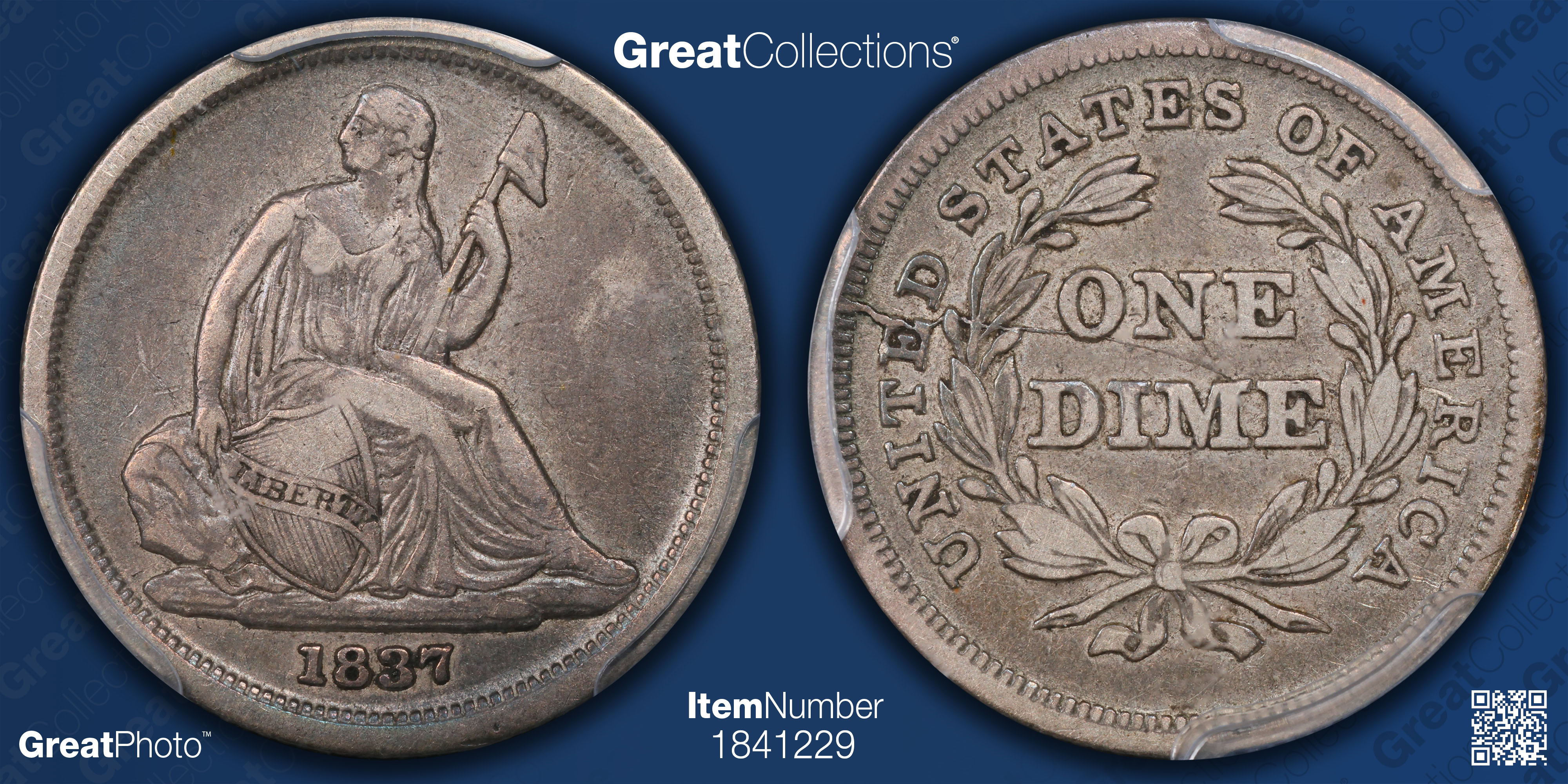 1837 Seated Liberty Dime No Stars. Small Date PCGS VF-35 (CAC Green ...