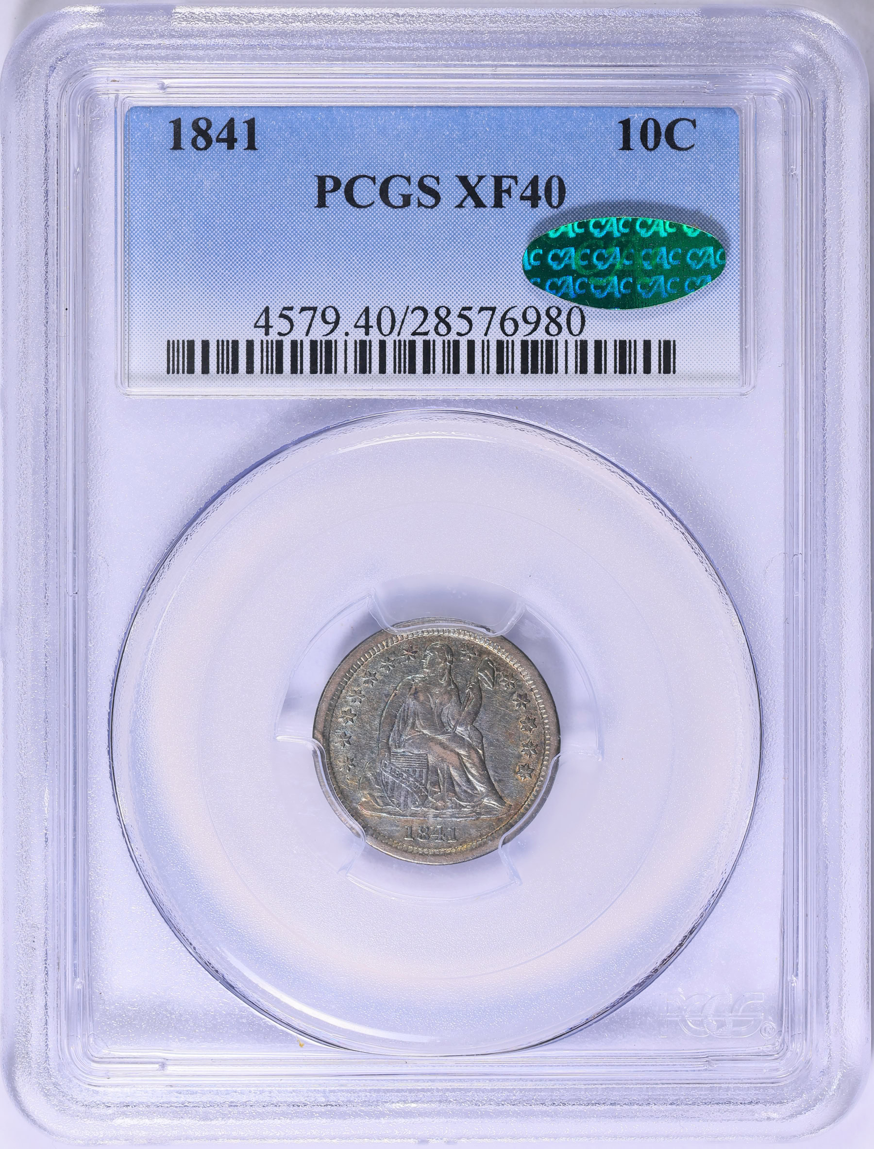1841 Seated Liberty Dime PCGS XF-40 (CAC Green) (Toned) (Item 1841230) | GreatCollections Coin ...