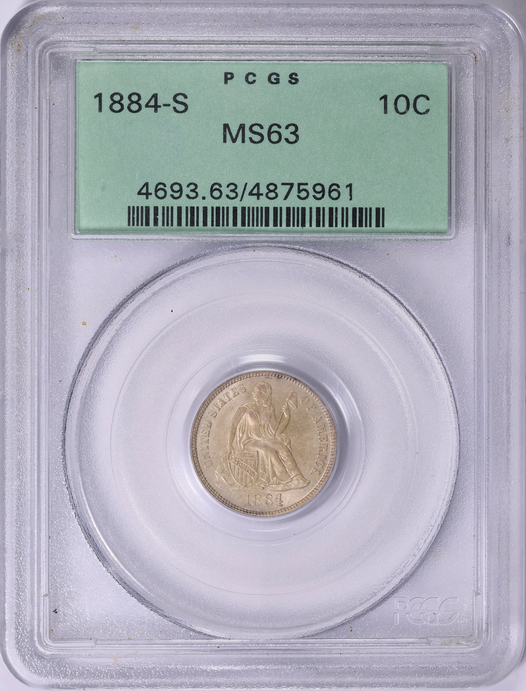 1884-S Seated Liberty Dime PCGS MS-63 OGH (Item 1841240 ...