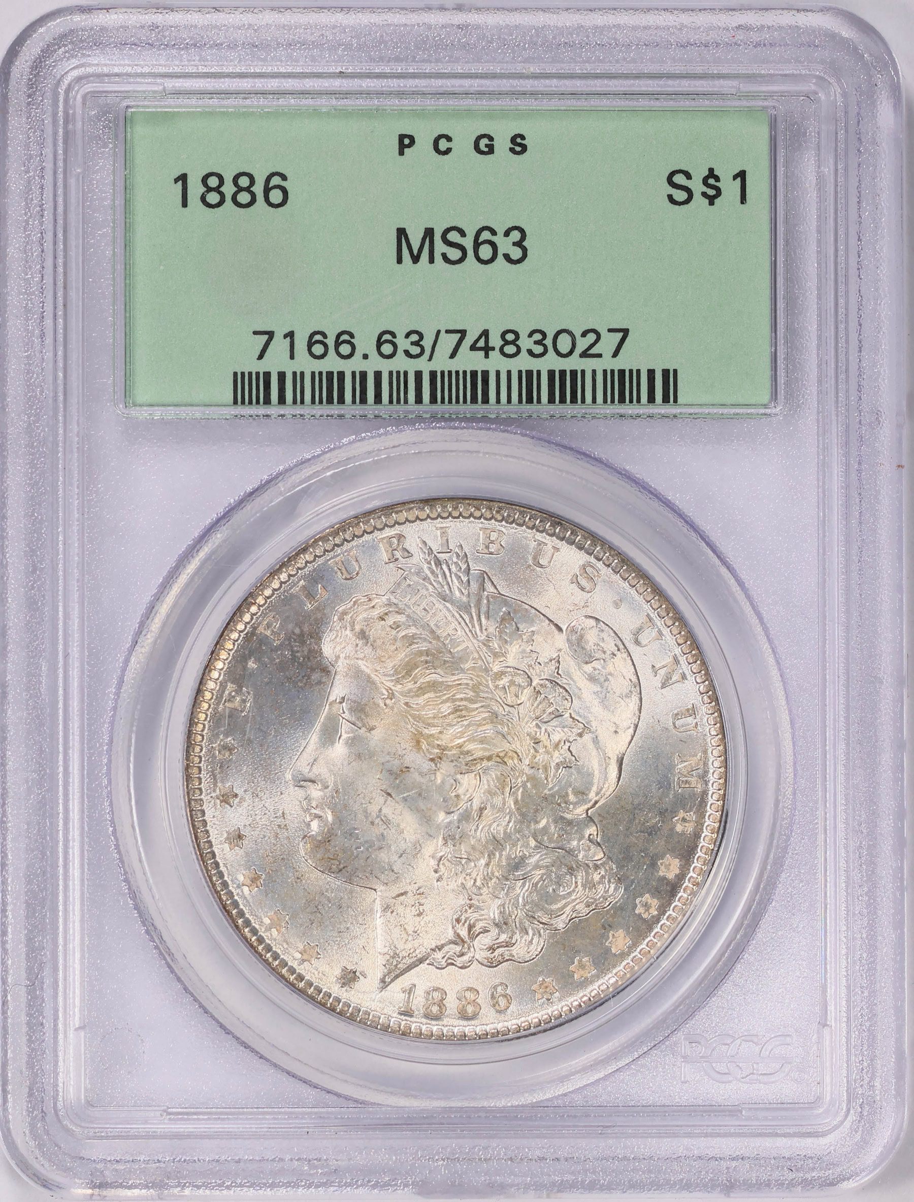 1886 Morgan Silver Dollar PCGS MS-63 OGH (Toned) (Item 1841251) | GreatCollections Coin Auctions
