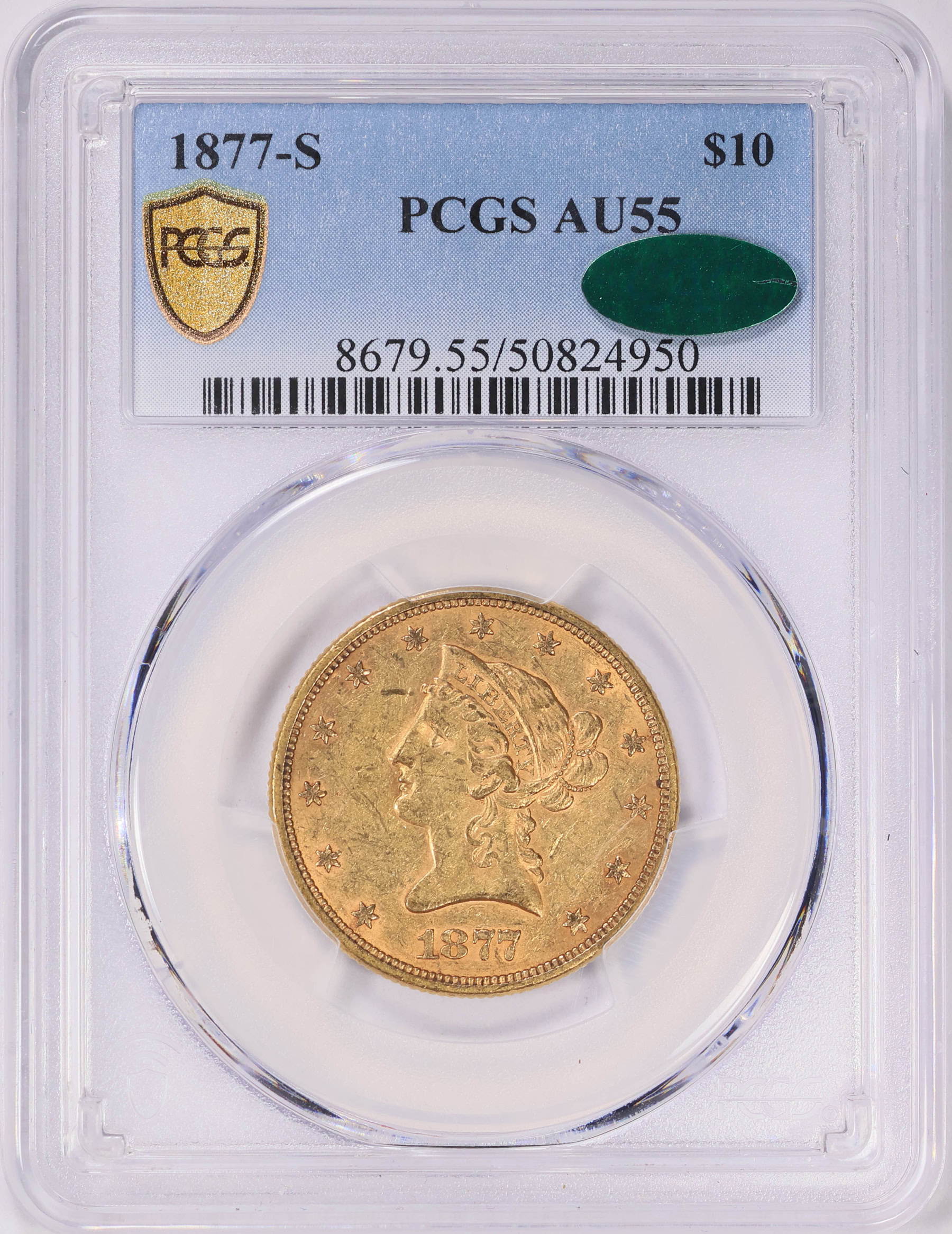 1877-S Liberty Gold Eagle PCGS AU-55 (CAC Green) (Item 1841274) | GreatCollections Coin Auctions