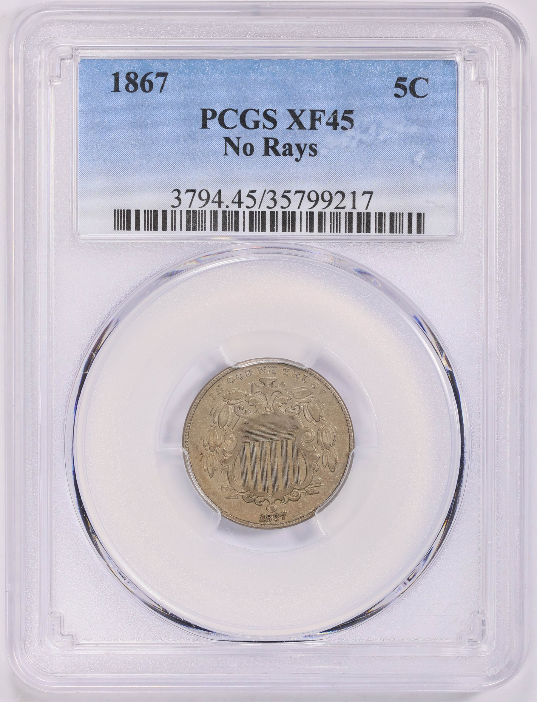 1867 Shield Nickel No Rays PCGS XF-45 (Item 1841281) | GreatCollections ...