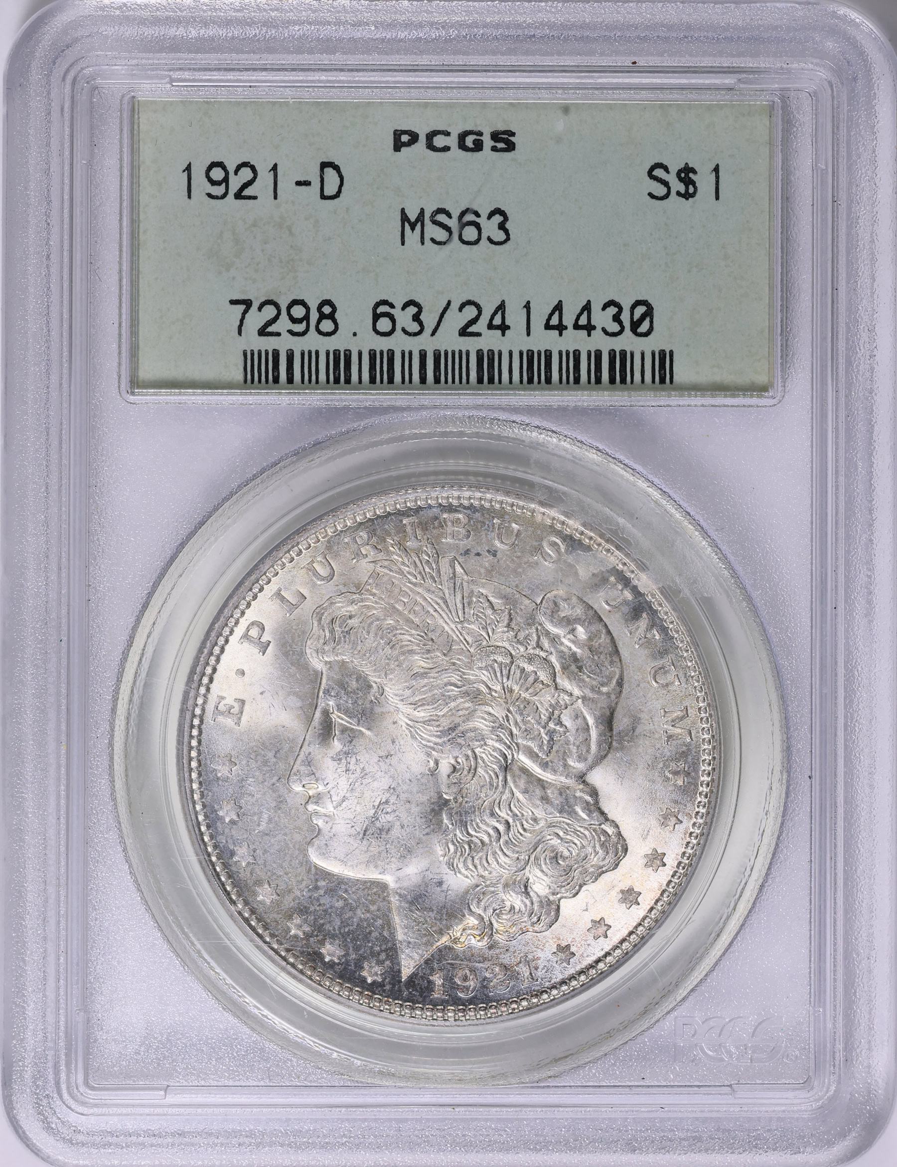 1921-D Morgan Silver Dollar PCGS MS-63 OGH (Item 1841308) | GreatCollections Coin Auctions