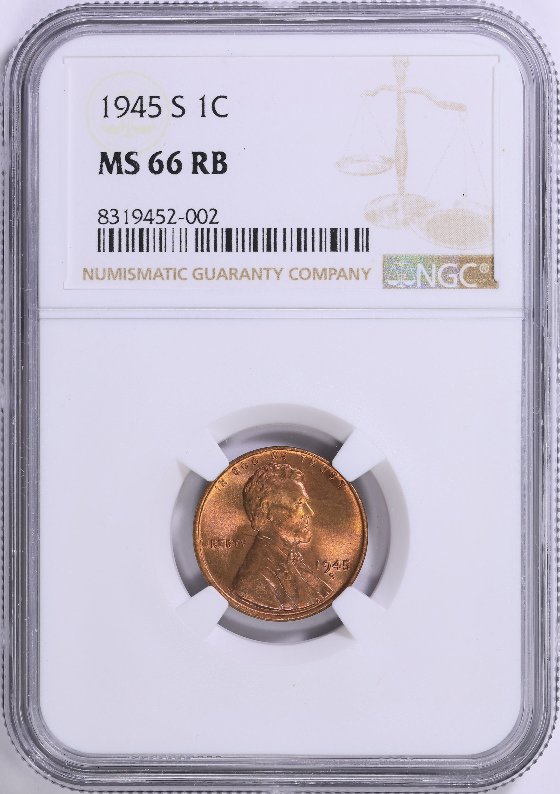 1945-S Lincoln Cent NGC MS-66 RB (Item 1841351) | GreatCollections Coin Auctions