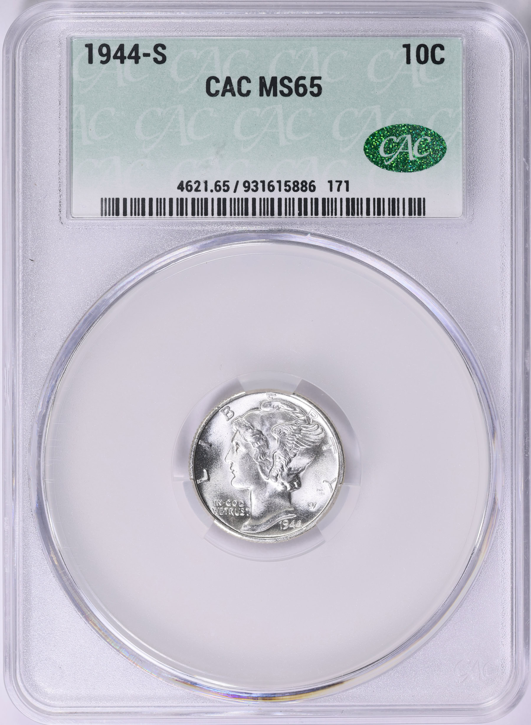 1944-S Mercury Dime CACG MS-65 (Item 1841382) | GreatCollections Coin Auctions