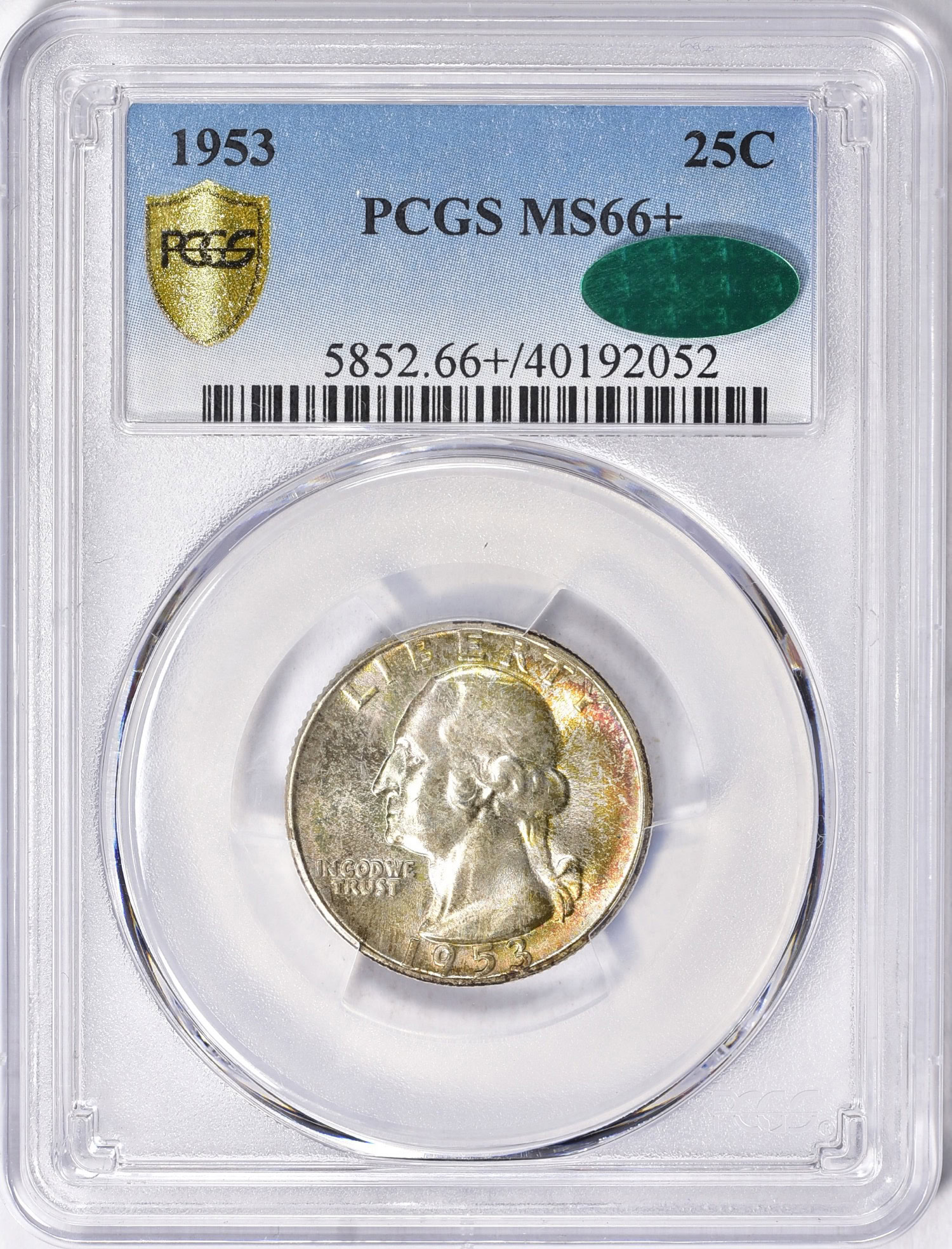 1953 Washington Quarter PCGS MS-66+ (CAC Green) (Toned) (Item 1841393) | GreatCollections Coin ...