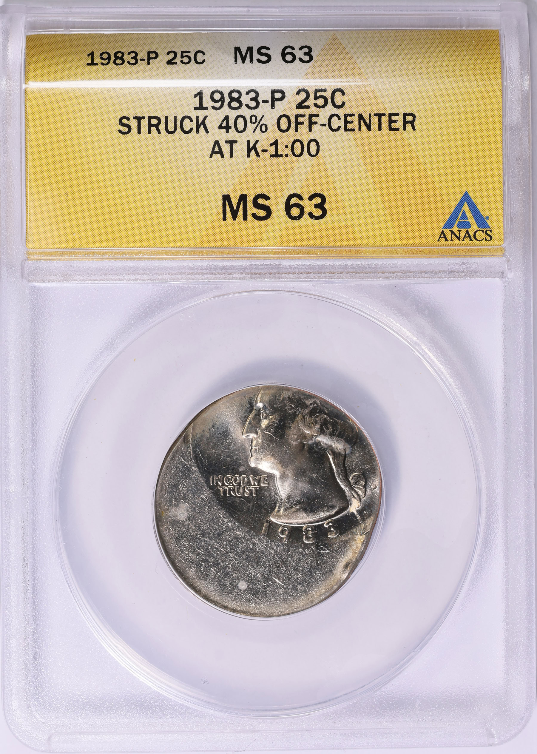 Mint Error 1983-P Washington Quarter Struck 40% Off-Center at K-1:00 ...
