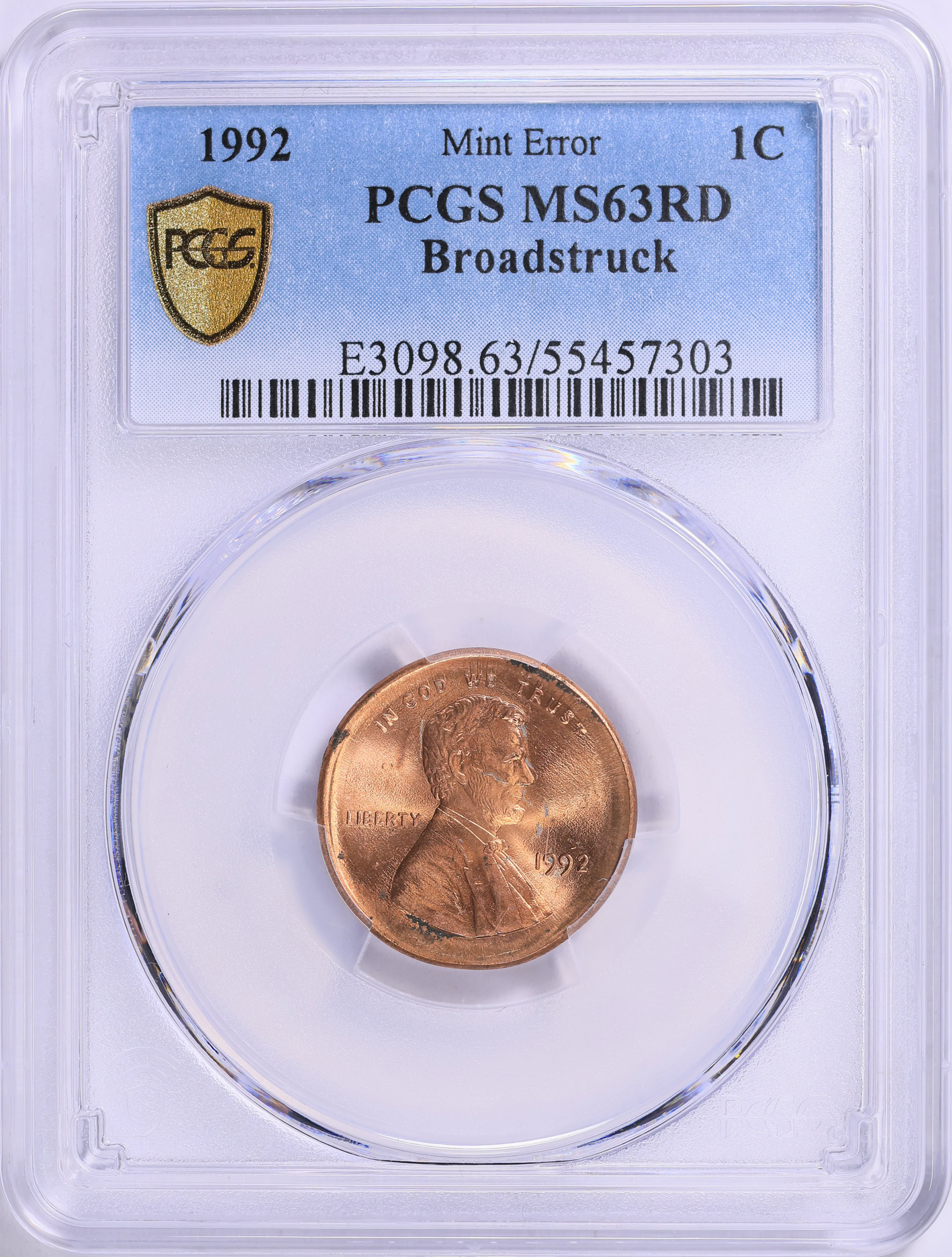Mint Error 1992 Lincoln Cent Broadstruck PCGS MS-63 RD | PCGS Cert ...