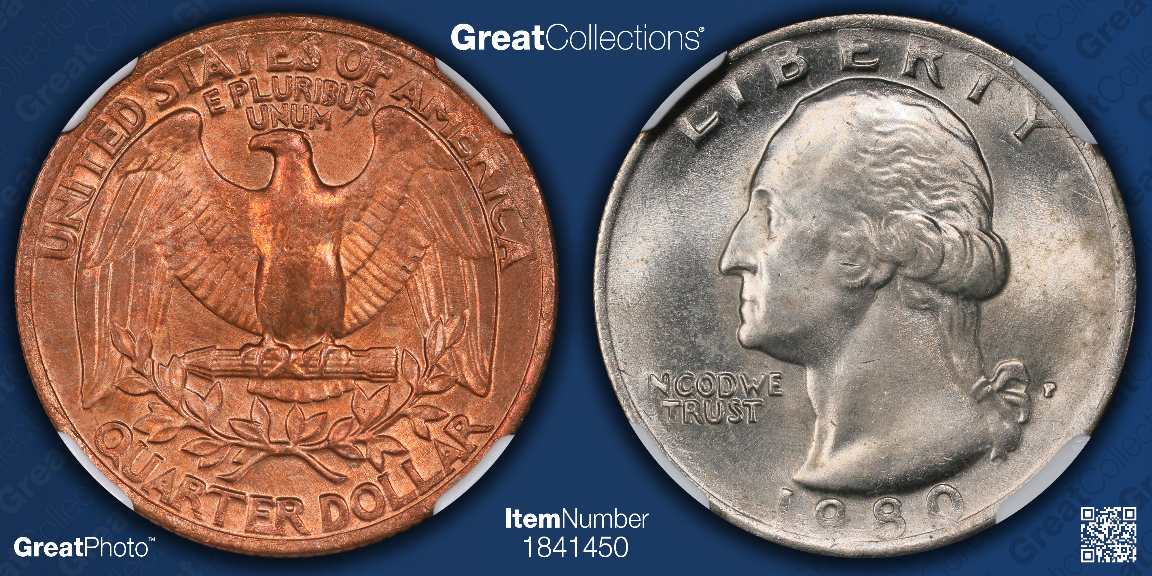 Mint Error 1980-P Washington Quarter Reverse Clad Layer Missing 4.7 ...
