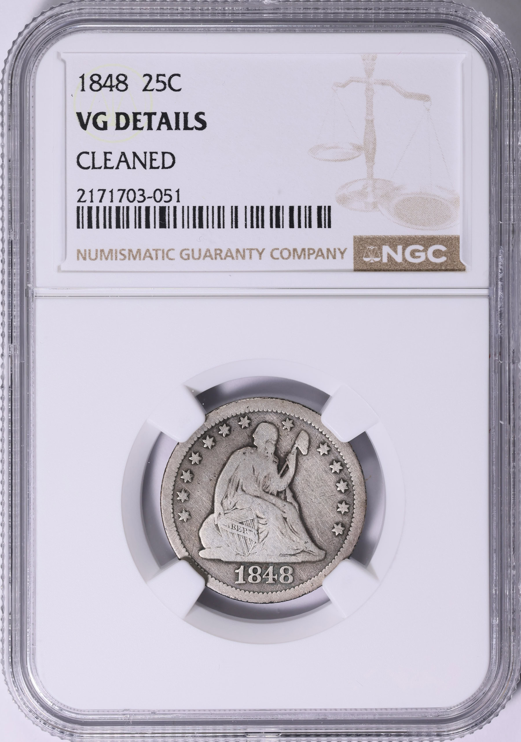 1848 Seated Liberty Quarter NGC VG Details (Item 1841507 ...