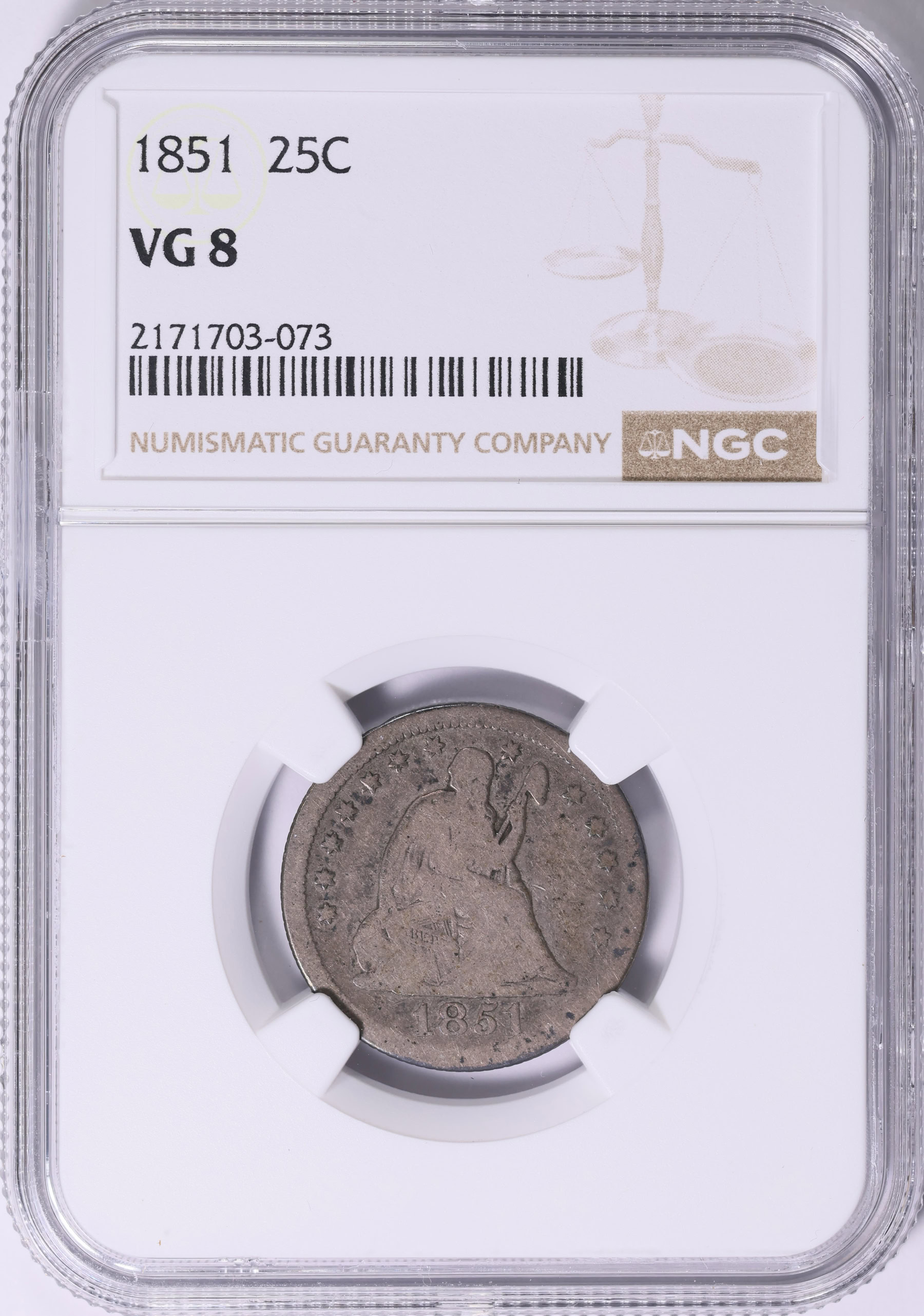 1851 Seated Liberty Quarter NGC VG-08 (Item 1841511) | GreatCollections Coin Auctions